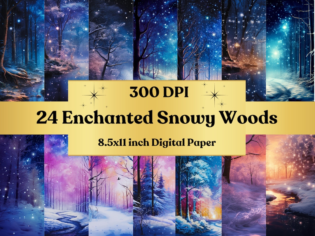 Enchanted Snowy Woods Winter Forest Digital Paper Pack Printable, Snow ...
