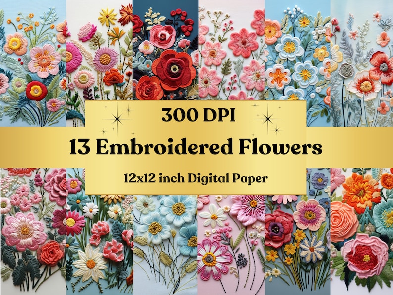 Embroidered Flower Digital Paper, 3d Flower Pattern, Digital Download ...