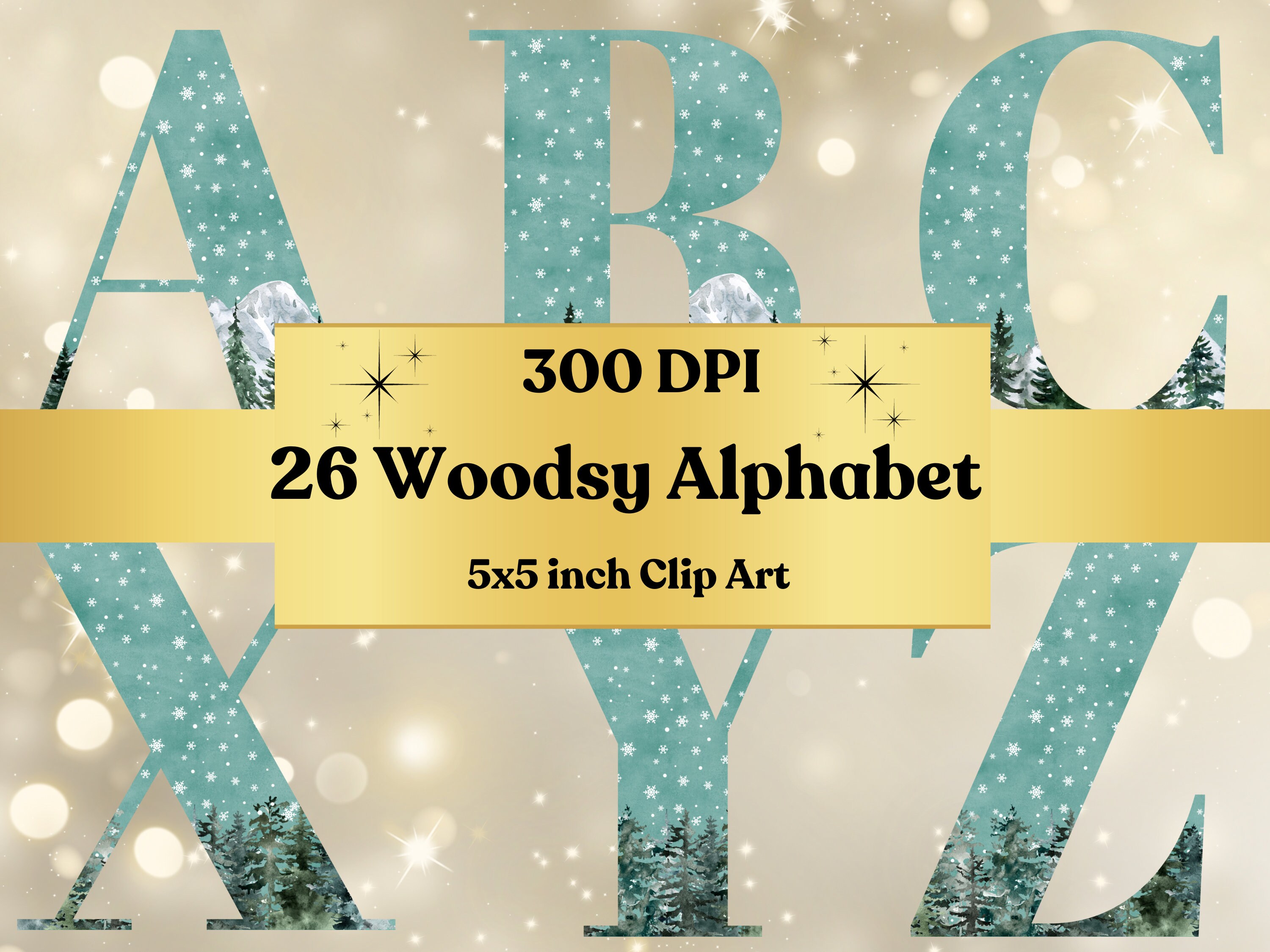 26 PNG Watercolor Snowy Woods Christmas Alphabet Clipart, Christmas ...