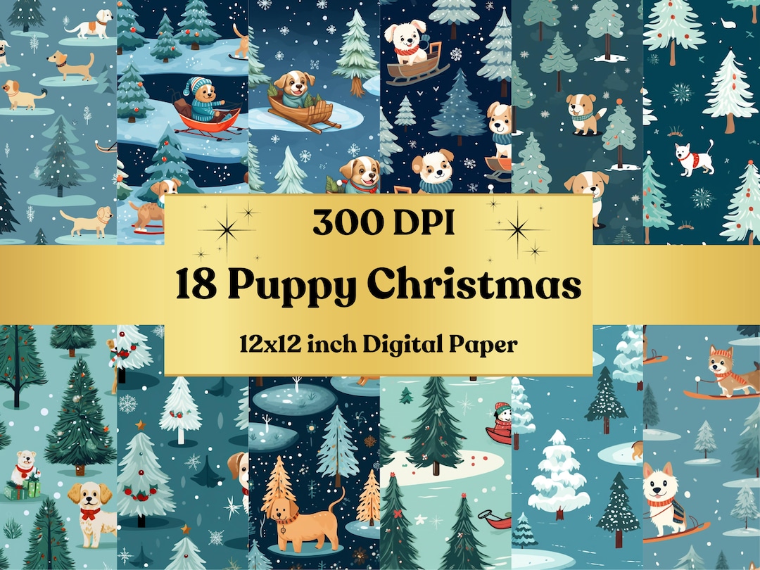 Cute Puppy Christmas Digital Printable Paper Pack, Winter Wonderland ...