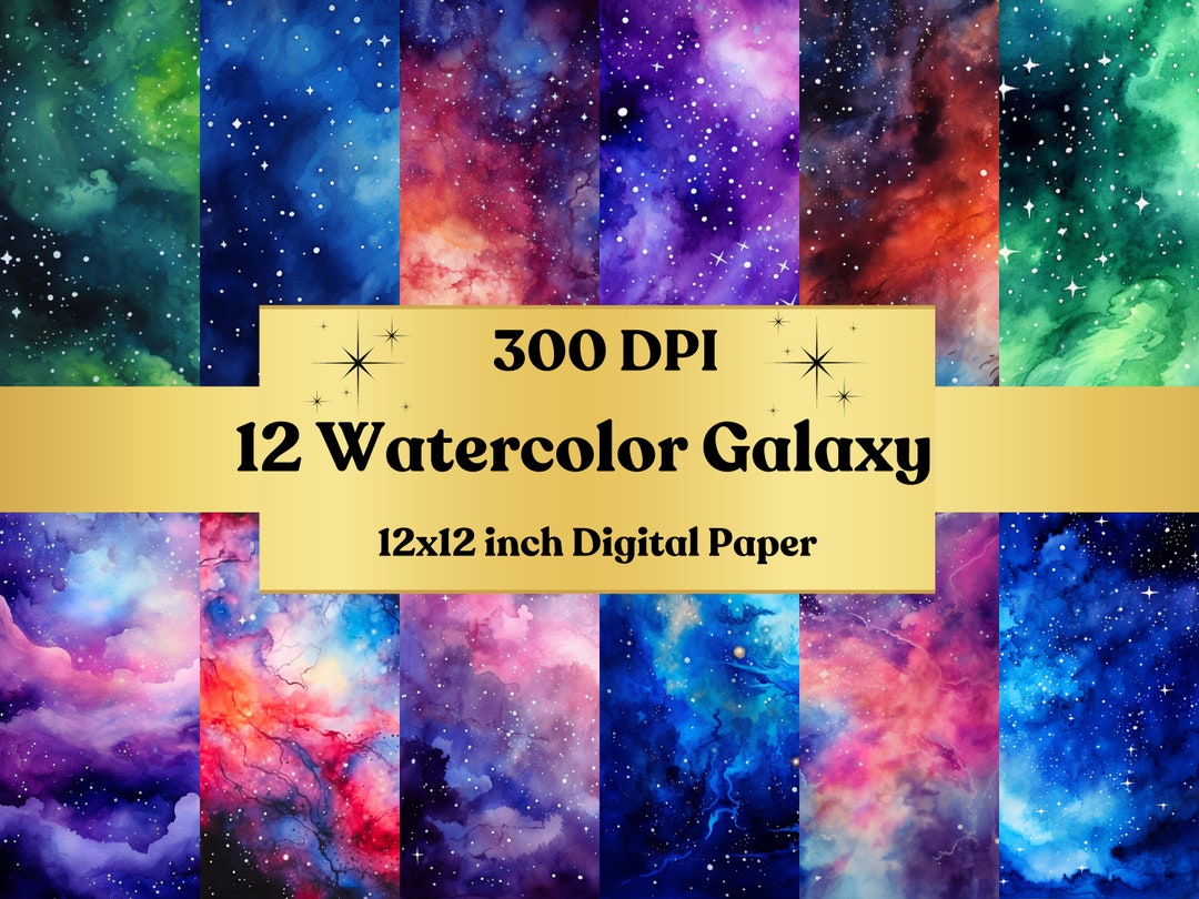 Watercolor Galaxy Background Digital Paper, Painted Galaxy, Galaxy ...