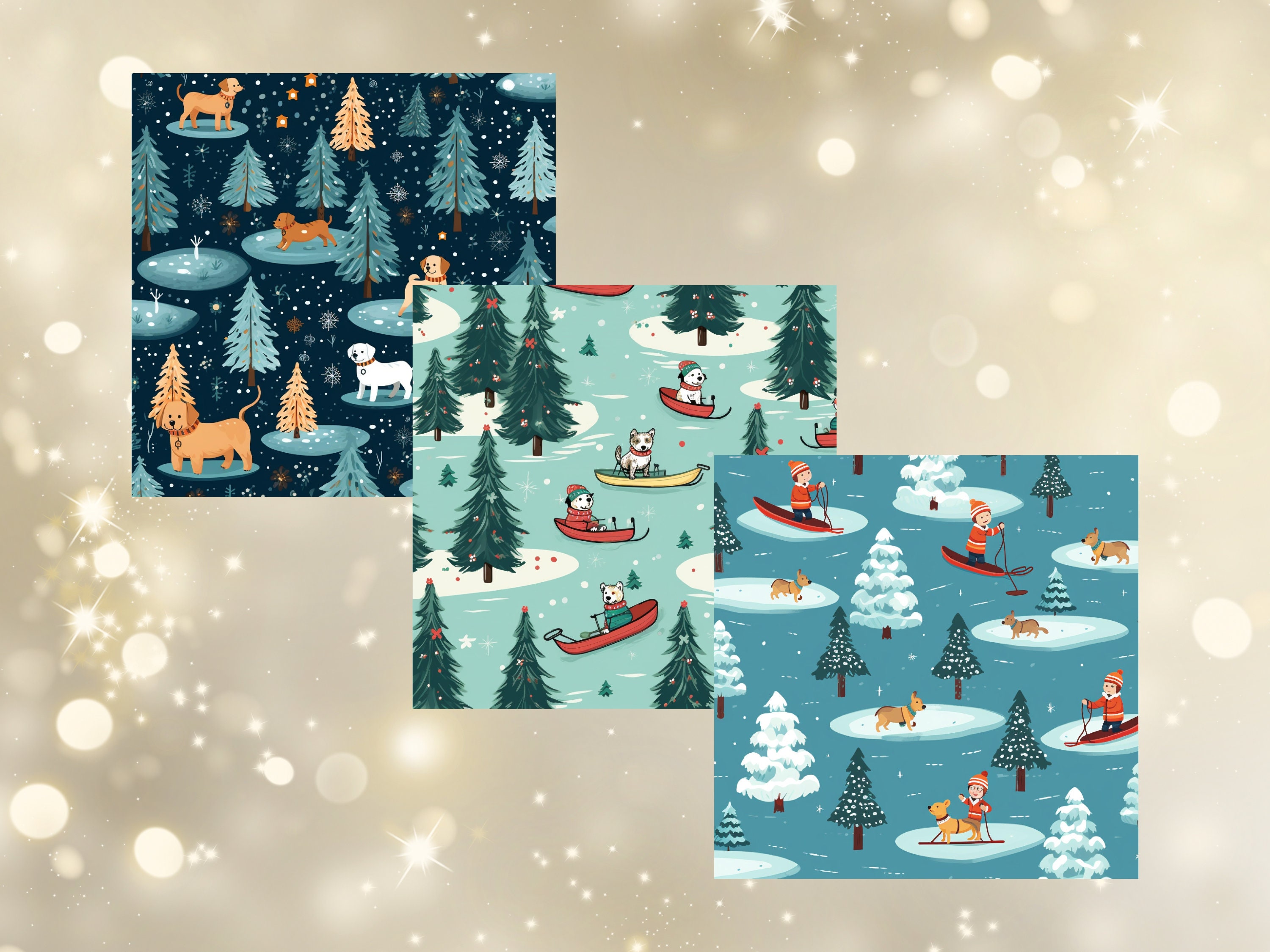 Cute Puppy Christmas Digital Printable Paper Pack, Winter Wonderland ...