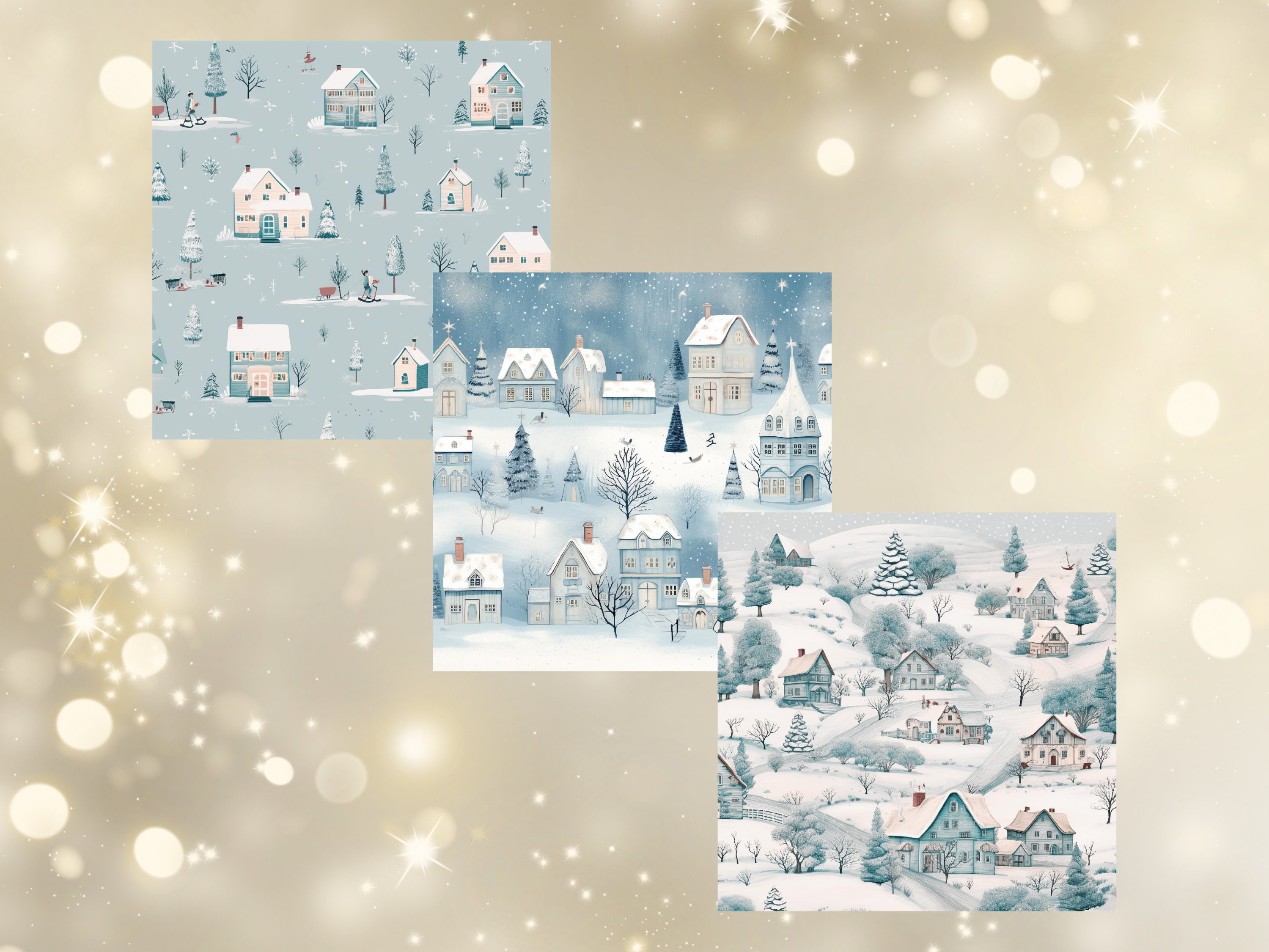 Printable Winter Village Digital Paper Pack, Christmas Ephemera ...