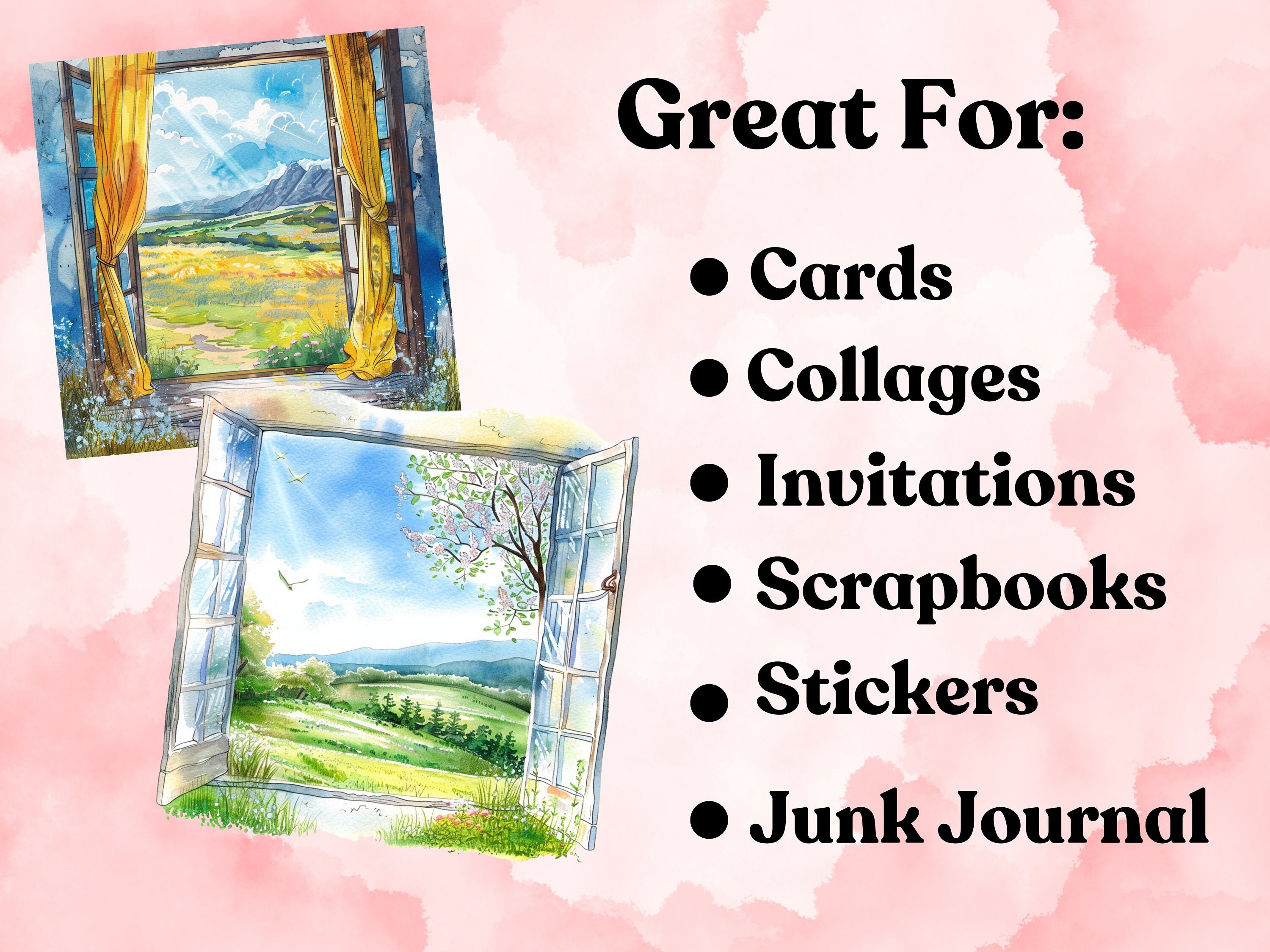 Watercolor Open Window Clip Art, Spring Graphics, Spring Clipart ...