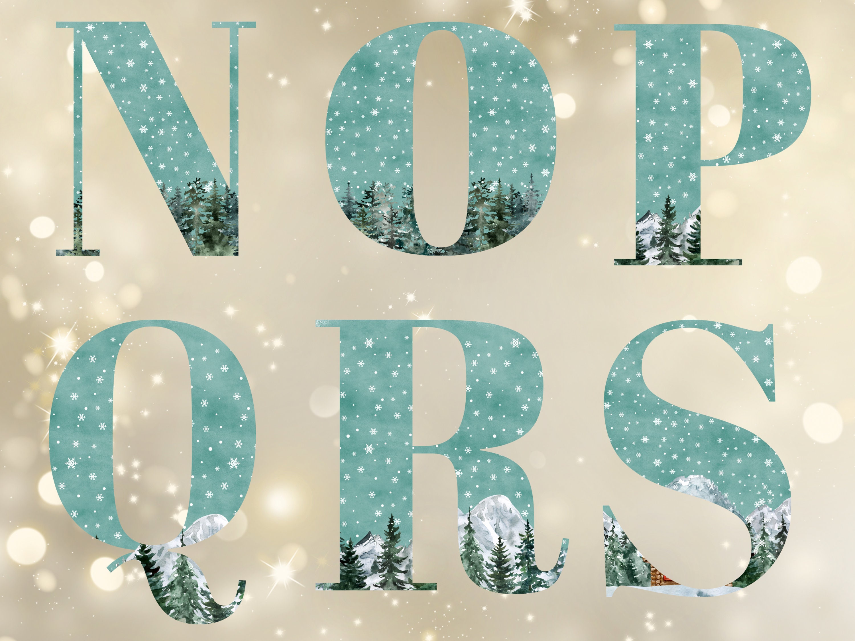 26 PNG Watercolor Snowy Woods Christmas Alphabet Clipart, Christmas ...