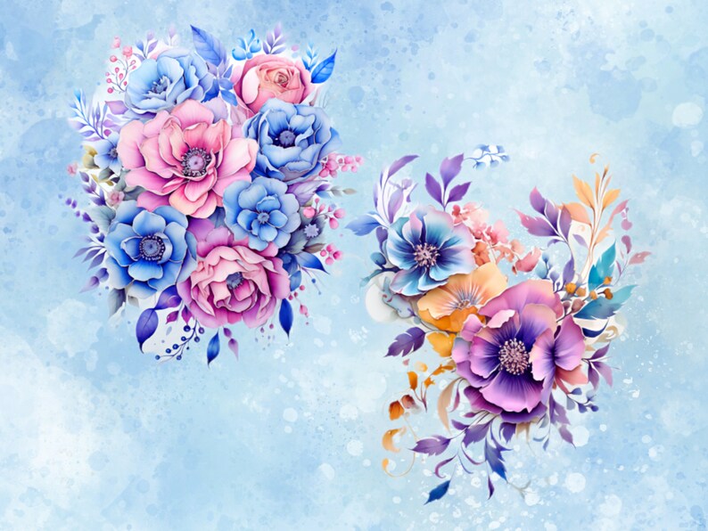 Watercolor Spring Flower Clip Art, Flower Bouquet, Pink Floral Clipart ...