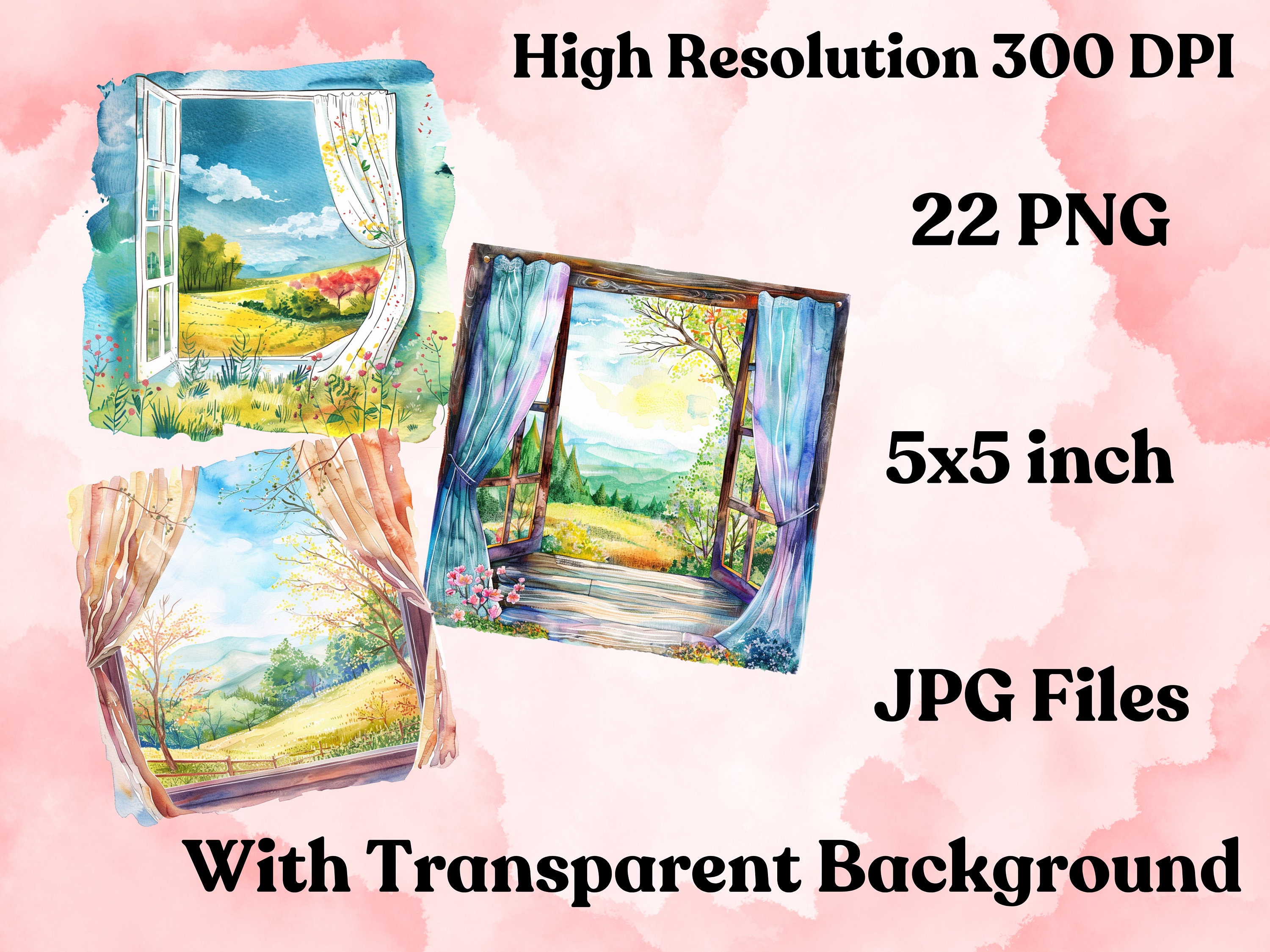 Watercolor Open Window Clip Art, Spring Graphics, Spring Clipart ...