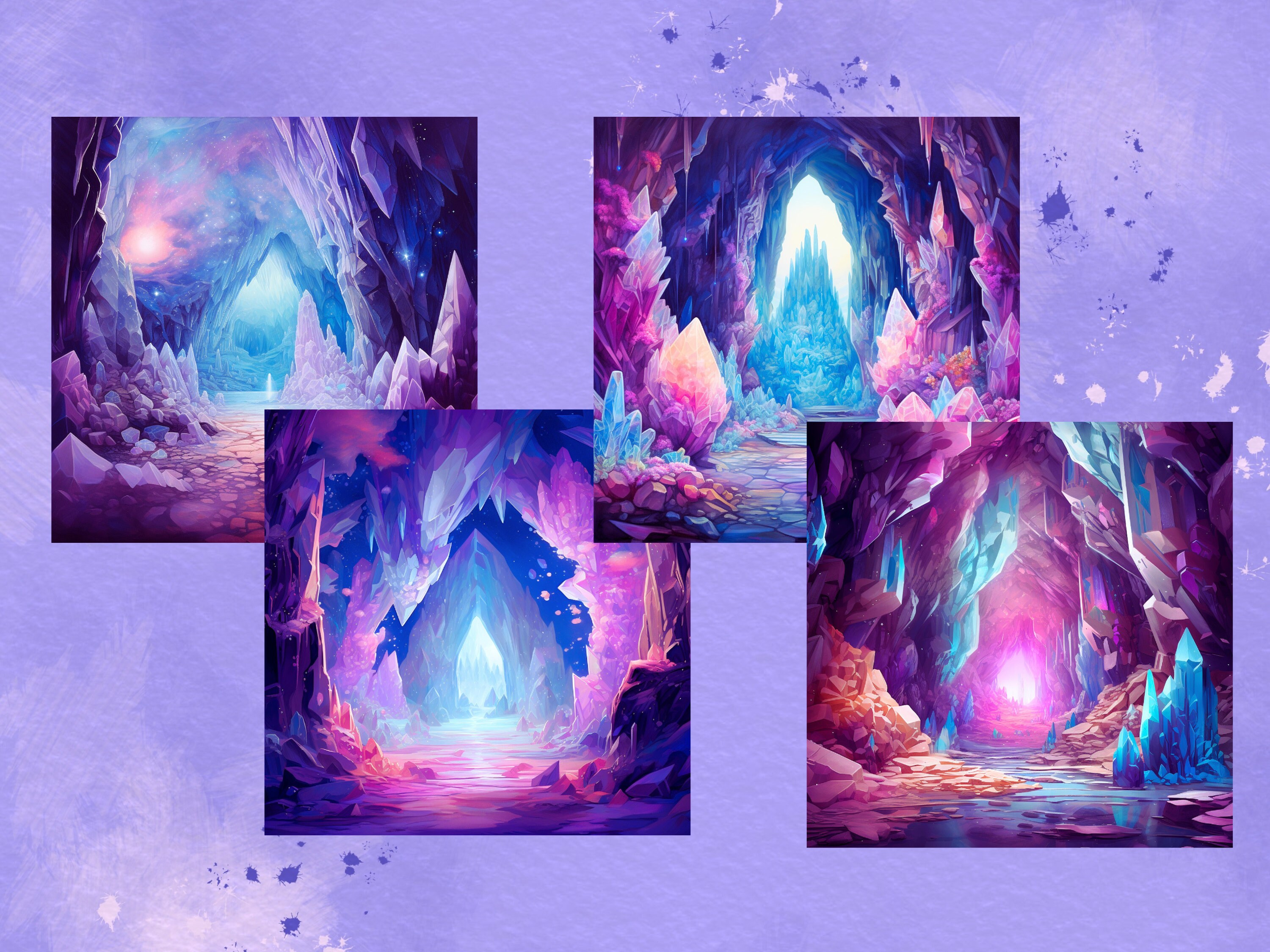 Crystal Caves Digital Paper, Celestial Digital Paper, Fantasy Scrapbook ...