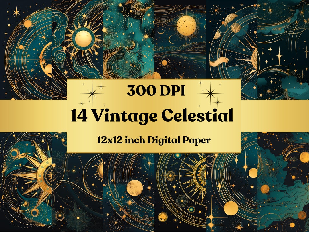 Vintage Celestial Digital Paper, Celestial Patterns, Night Stars Paper ...