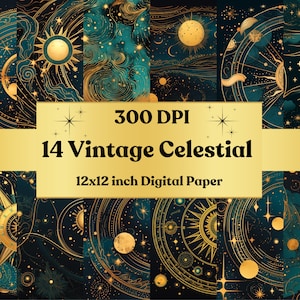 Vintage Celestial Digital Paper, Celestial Patterns, Night Stars Paper ...