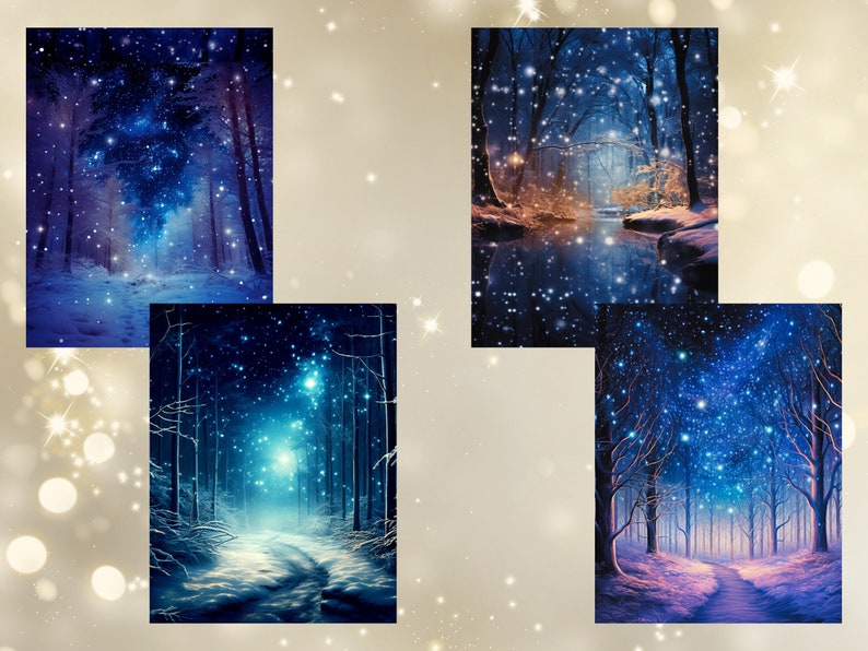 Enchanted Snowy Woods Winter Forest Digital Paper Pack Printable, Snow ...