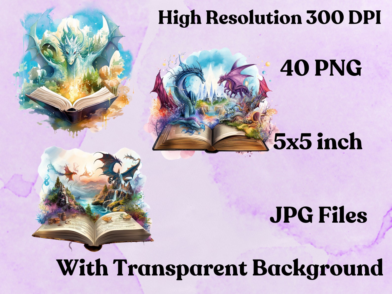 40 PNG Watercolor Dragon Clipart, Open Book Fantasy Clip Art, Castle ...