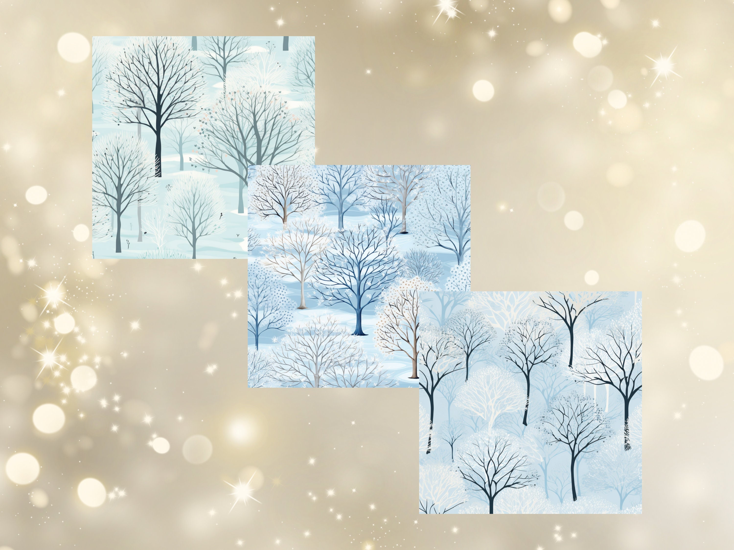 Printable Wintery Blue Tree Digital Paper, Christmas Ephemera, Fantasy ...