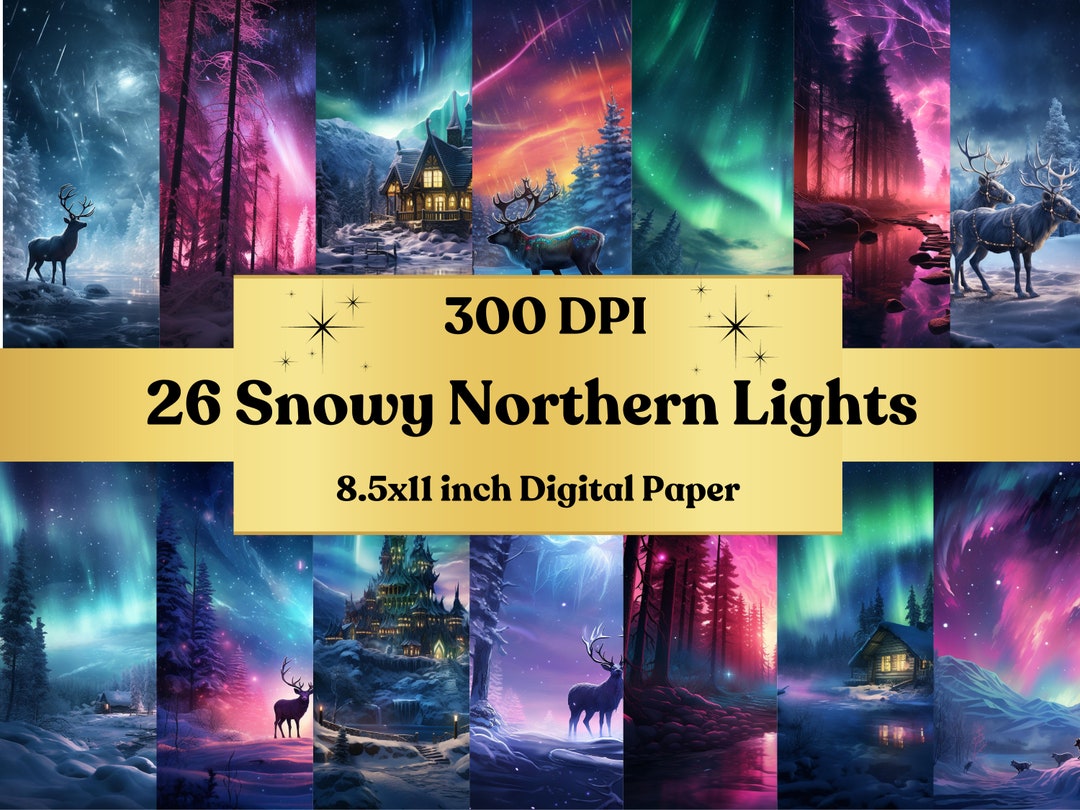 Enchanted Northern Lights Digital Printable Paper Pack, Aurora Borealis ...