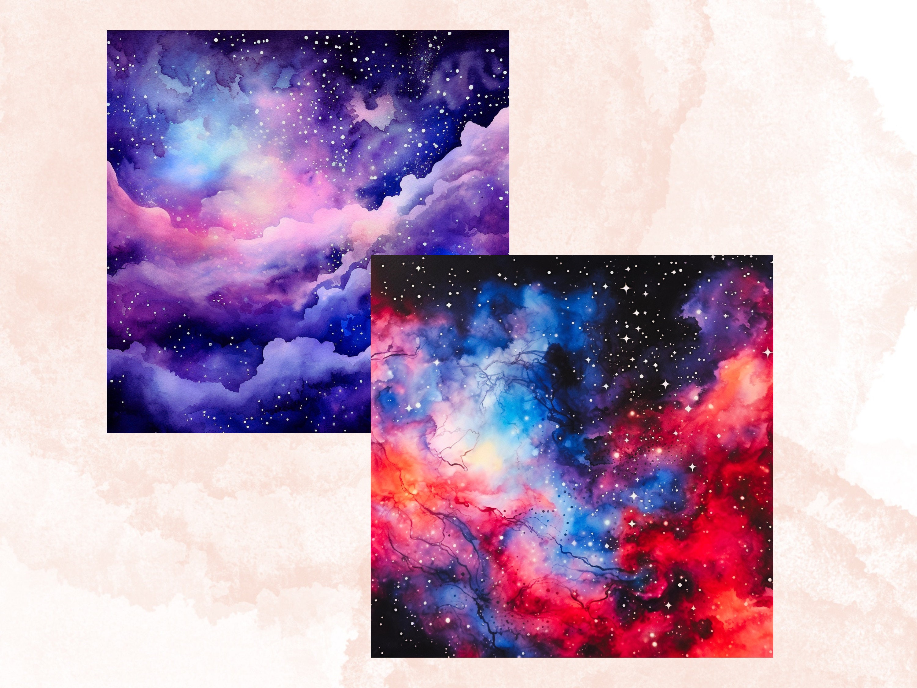 Watercolor Galaxy Background Digital Paper, Painted Galaxy, Galaxy ...
