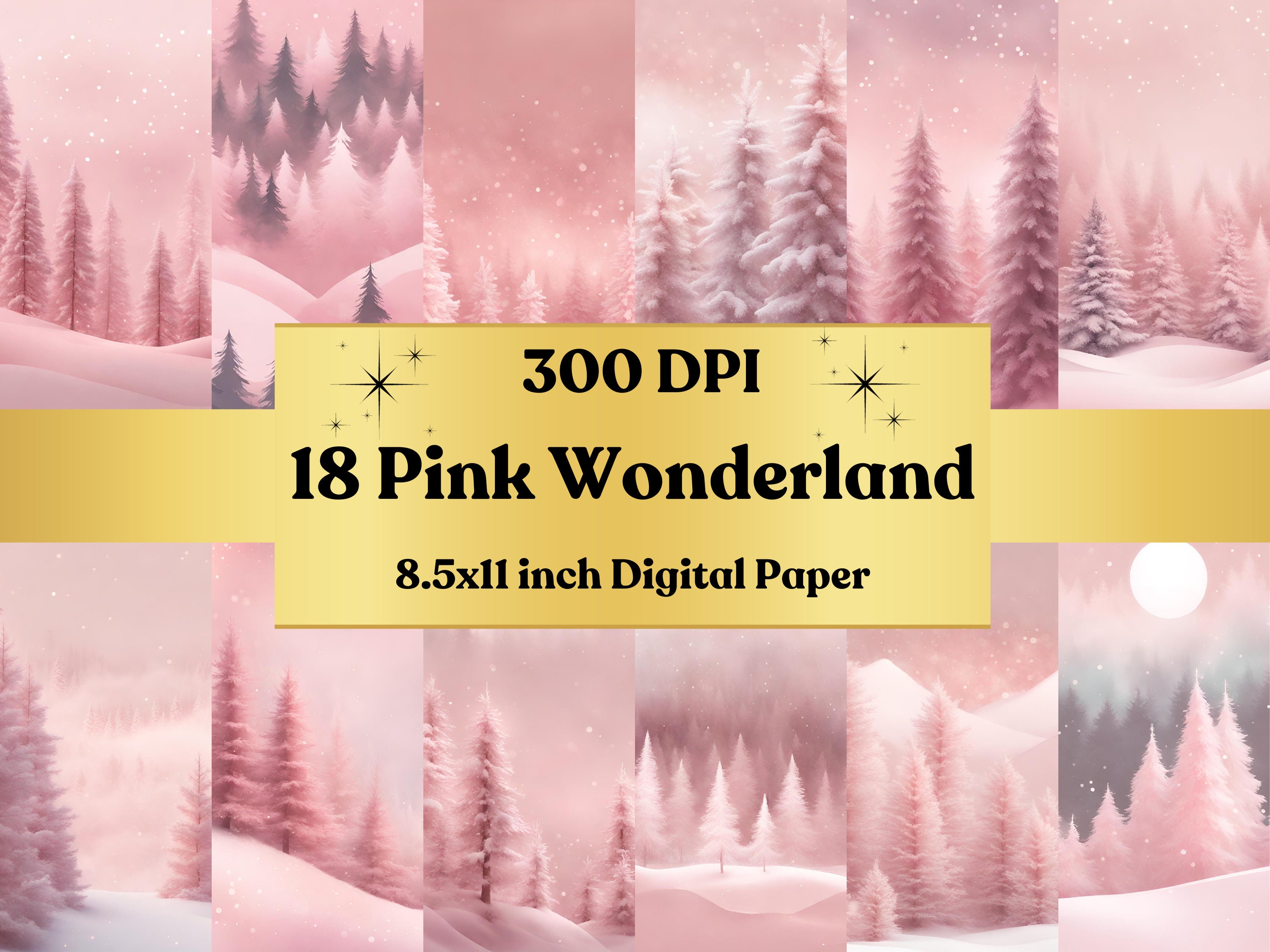 Printable Pink Wonderland Digital Paper, Pastel Holiday Ephemera ...