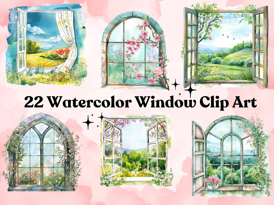 Watercolor Open Window Clip Art, Spring Graphics, Spring Clipart ...