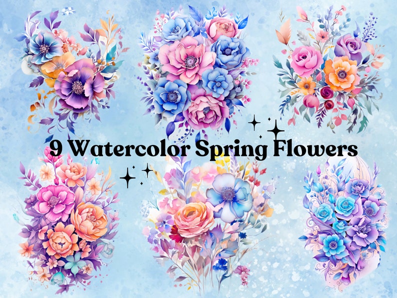 Watercolor Spring Flower Clip Art, Flower Bouquet, Pink Floral Clipart ...