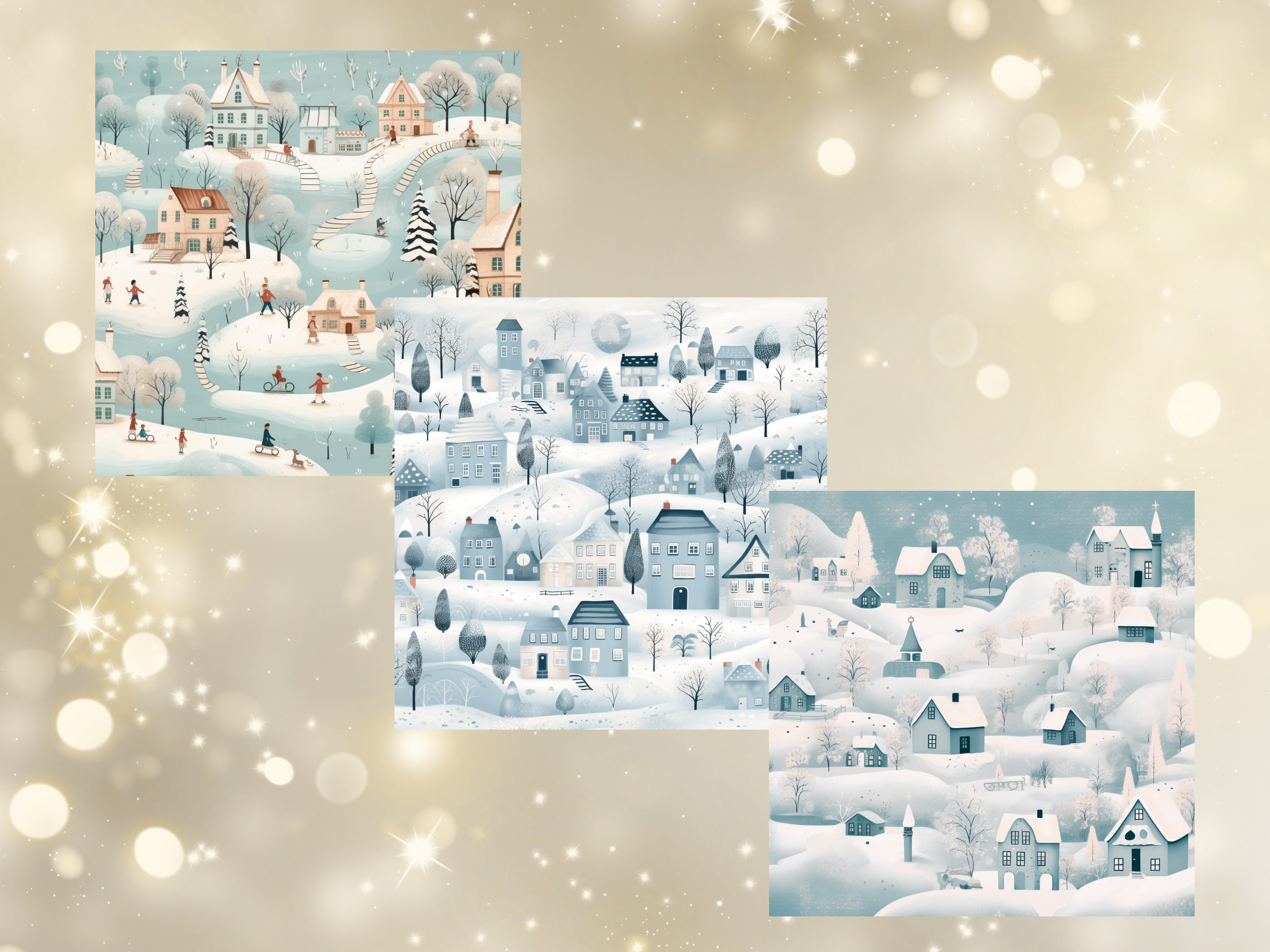 Printable Winter Village Digital Paper Pack, Christmas Ephemera ...