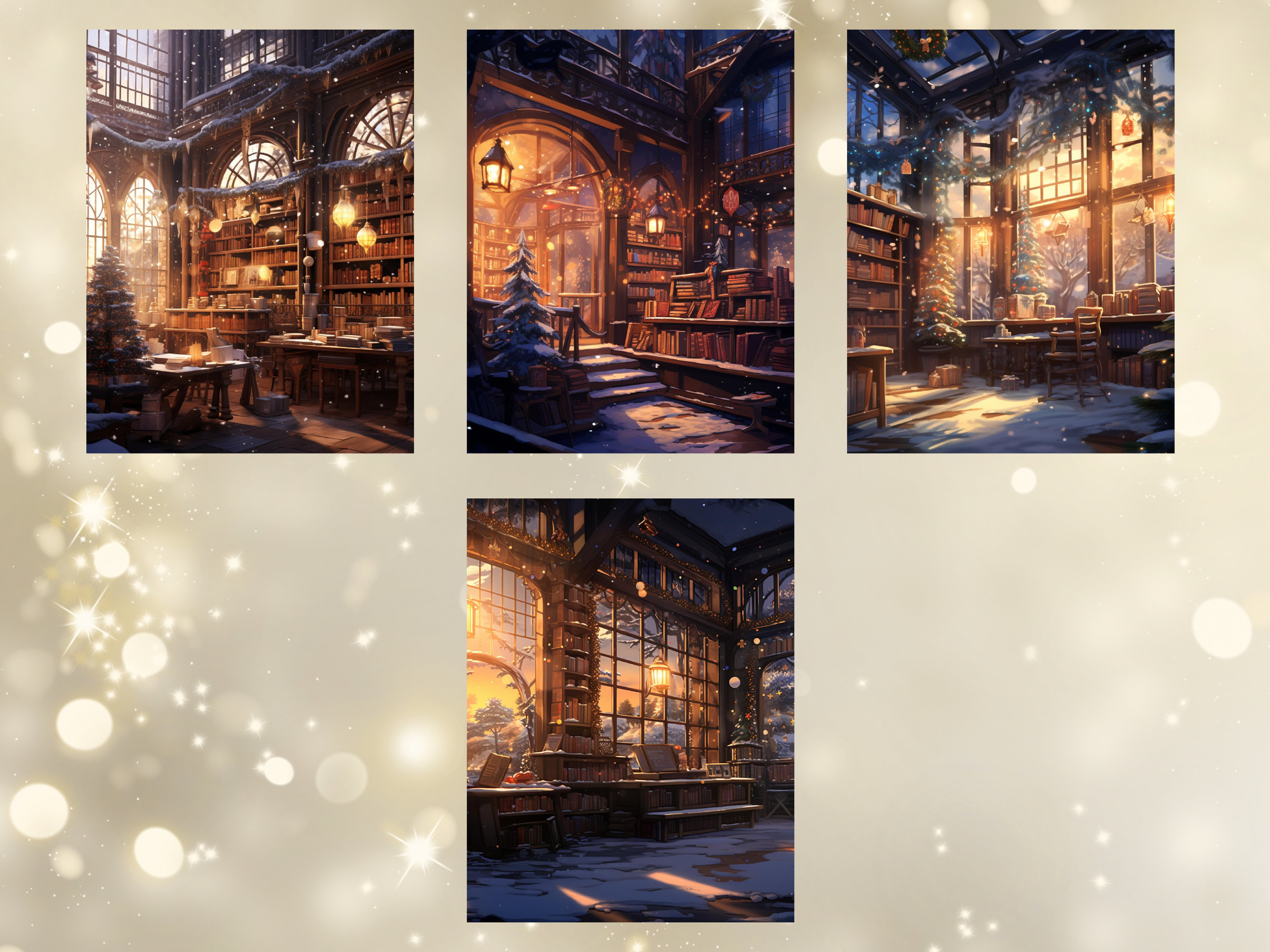 Printable Enchanted Christmas Library, Fantasy Library, Winter Ephemera ...