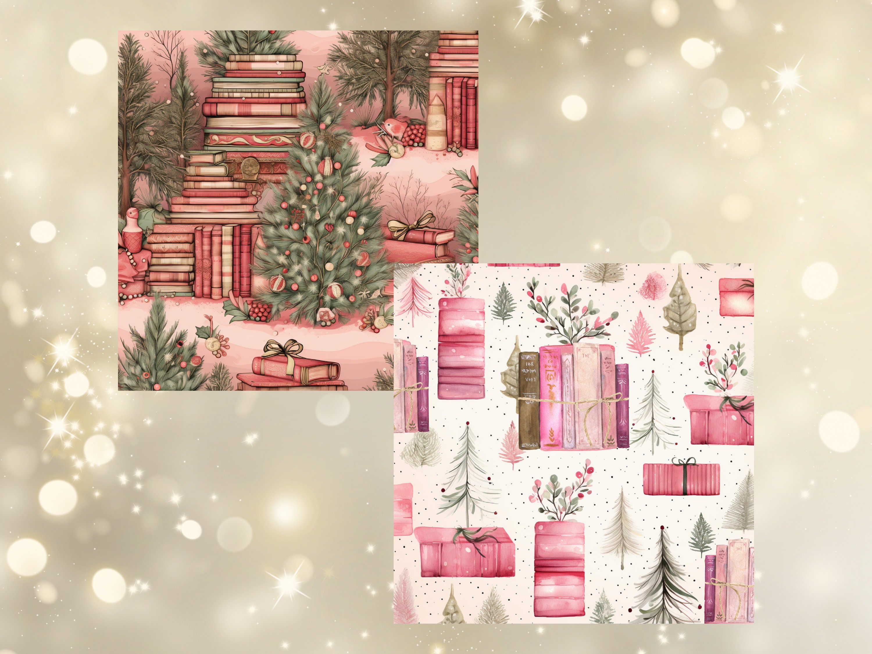 Pink Vintage Book Christmas Printable Paper, Pink Retro Vintage ...