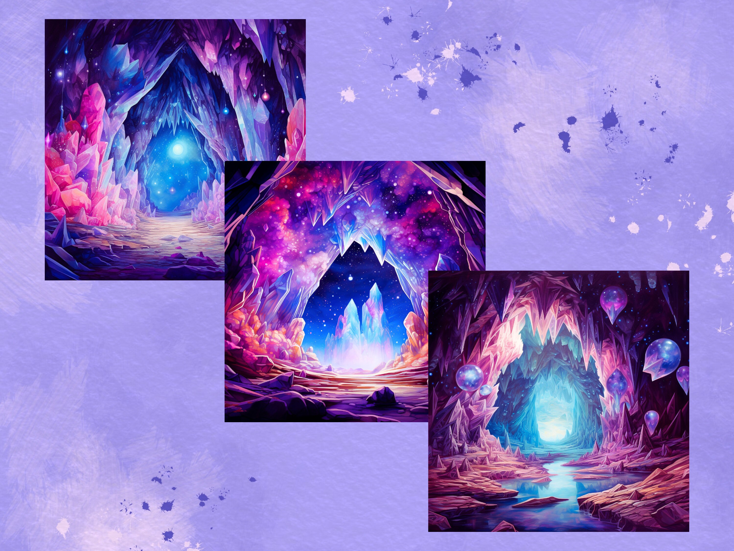 Crystal Caves Digital Paper, Celestial Digital Paper, Fantasy Scrapbook ...