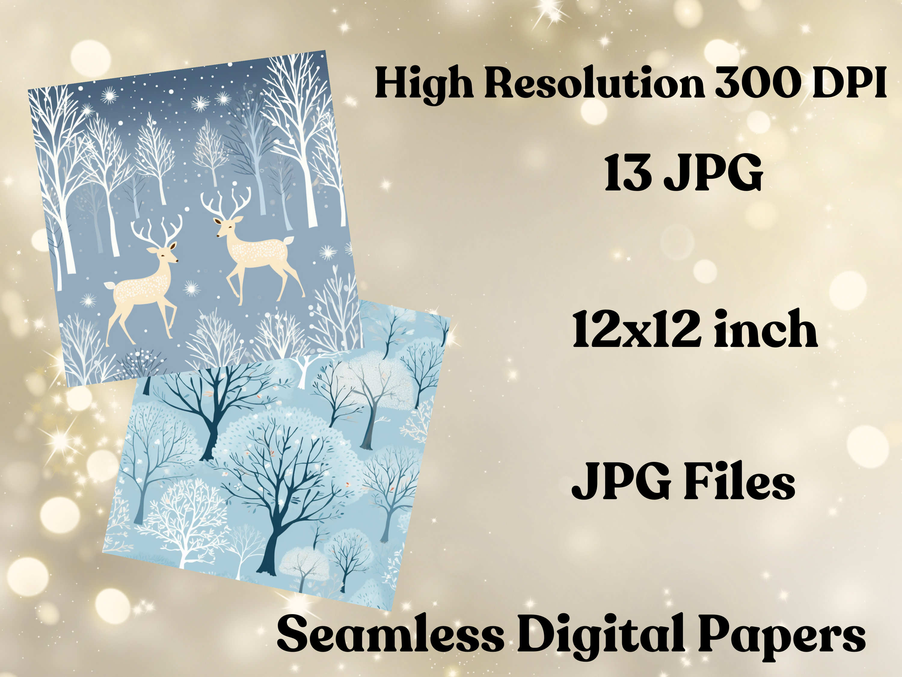 Printable Wintery Blue Tree Digital Paper, Christmas Ephemera, Fantasy ...