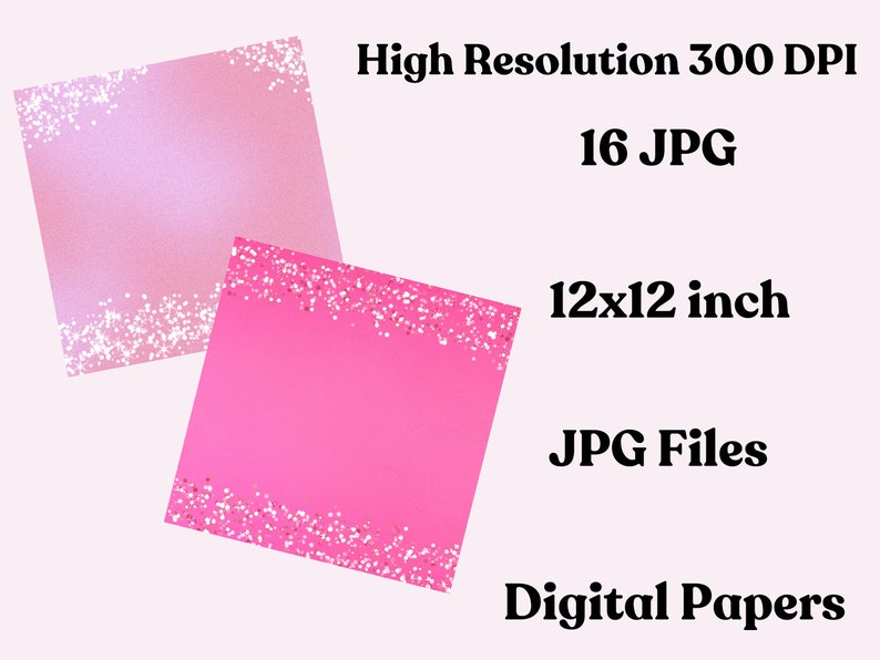 Pink Holographic Glitter Digital Paper, Printable Scrapbook Paper ...
