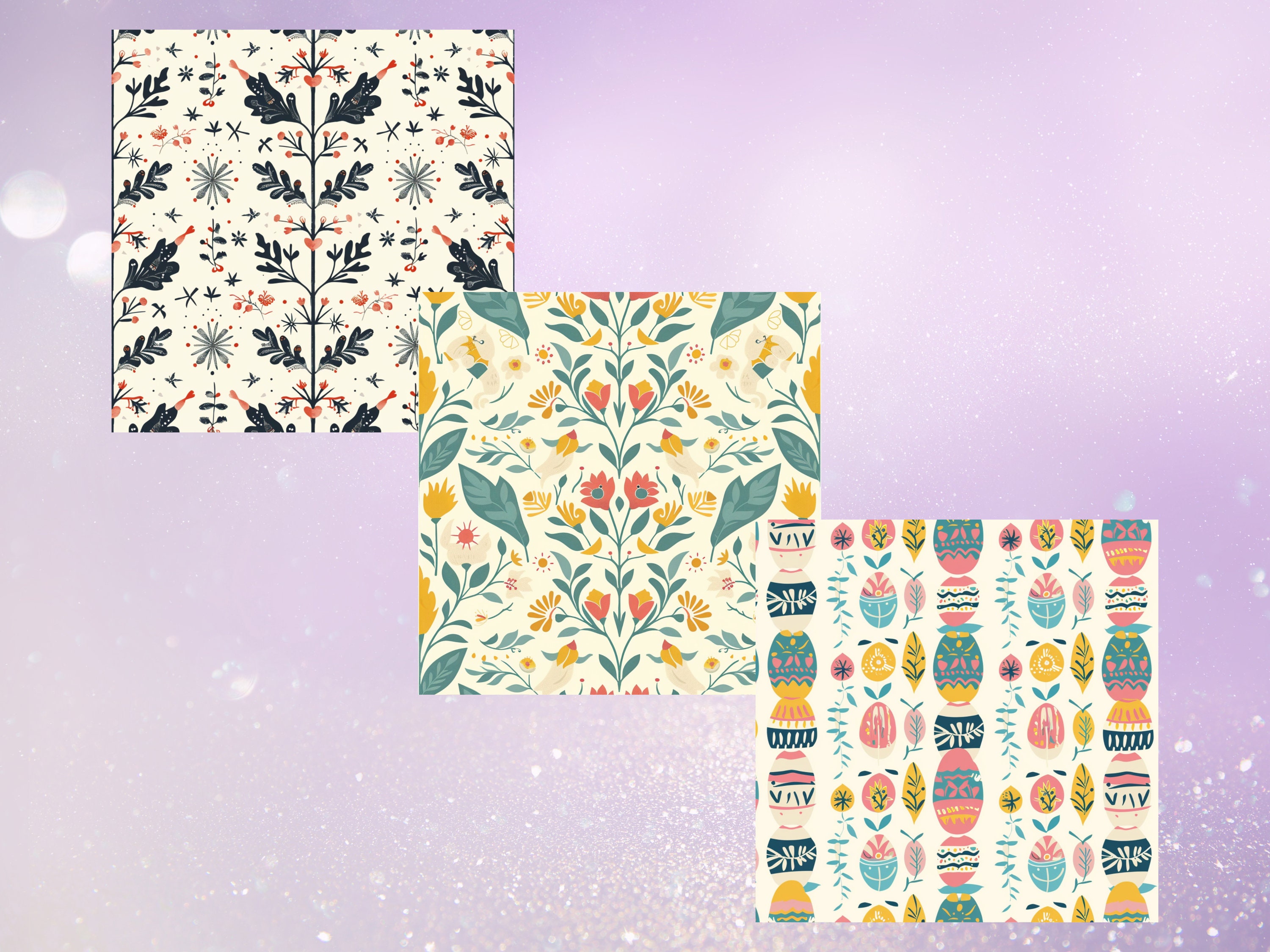 Printable Spring Folk Art Digital Paper, Ephemera Collage, Scandinavian ...