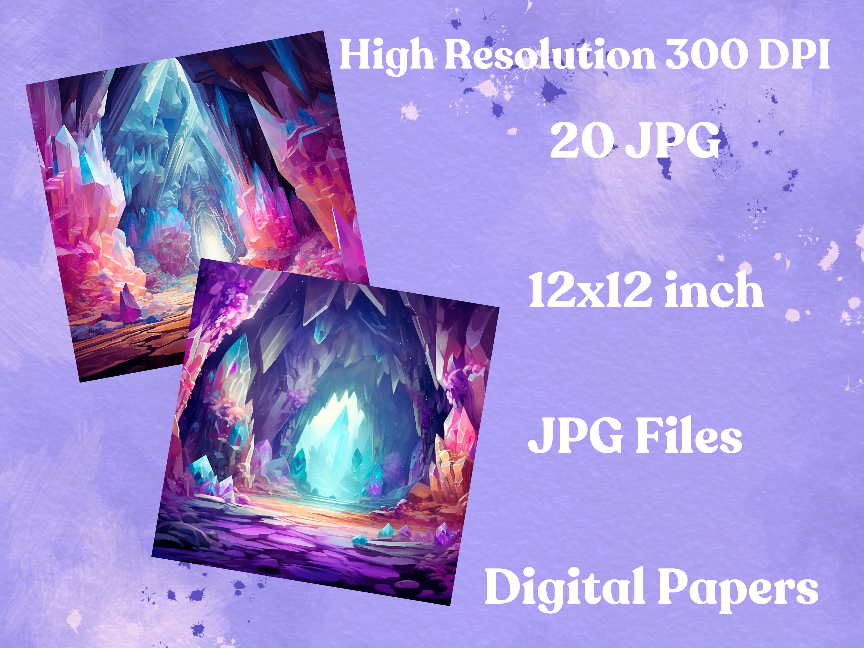Crystal Caves Digital Paper, Celestial Digital Paper, Fantasy Scrapbook ...