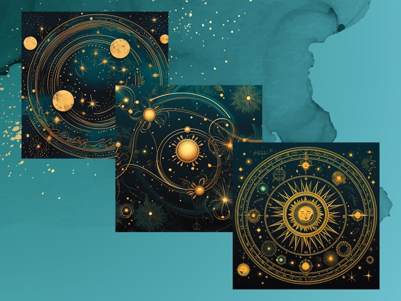 Vintage Celestial Digital Paper, Celestial Patterns, Night Stars Paper ...