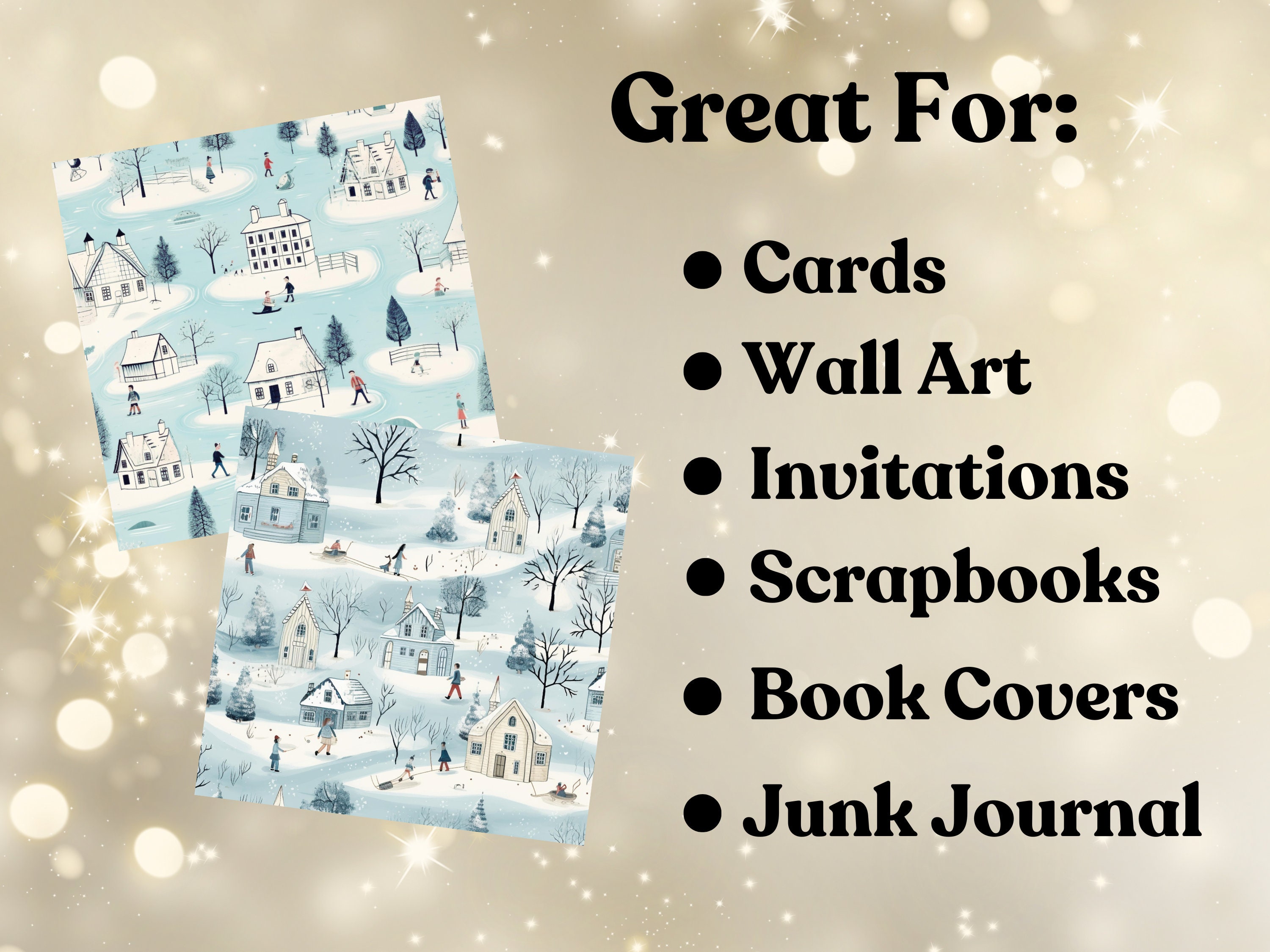 Printable Winter Village Digital Paper Pack, Christmas Ephemera ...