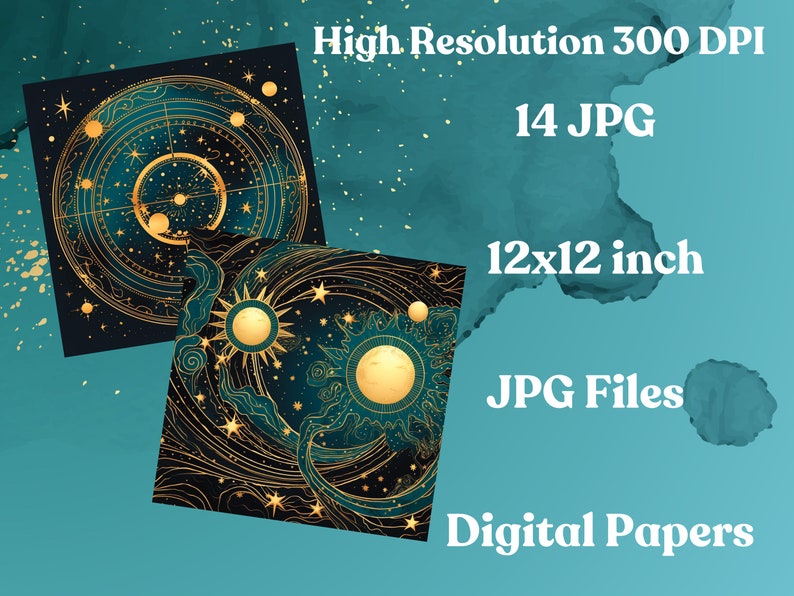 Vintage Celestial Digital Paper, Celestial Patterns, Night Stars Paper ...