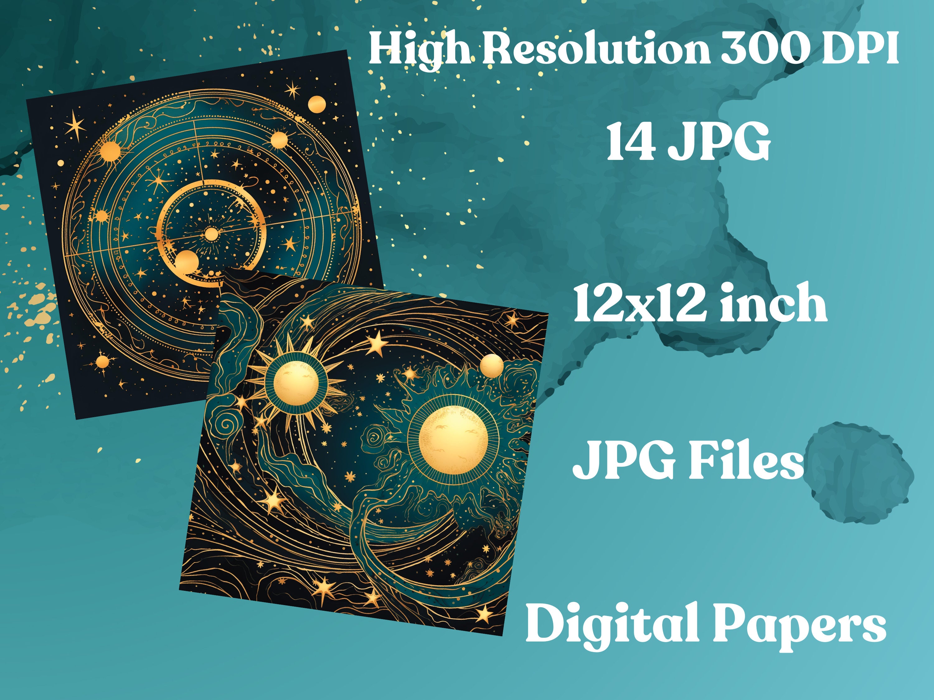 Vintage Celestial Digital Paper, Celestial Patterns, Night Stars Paper ...