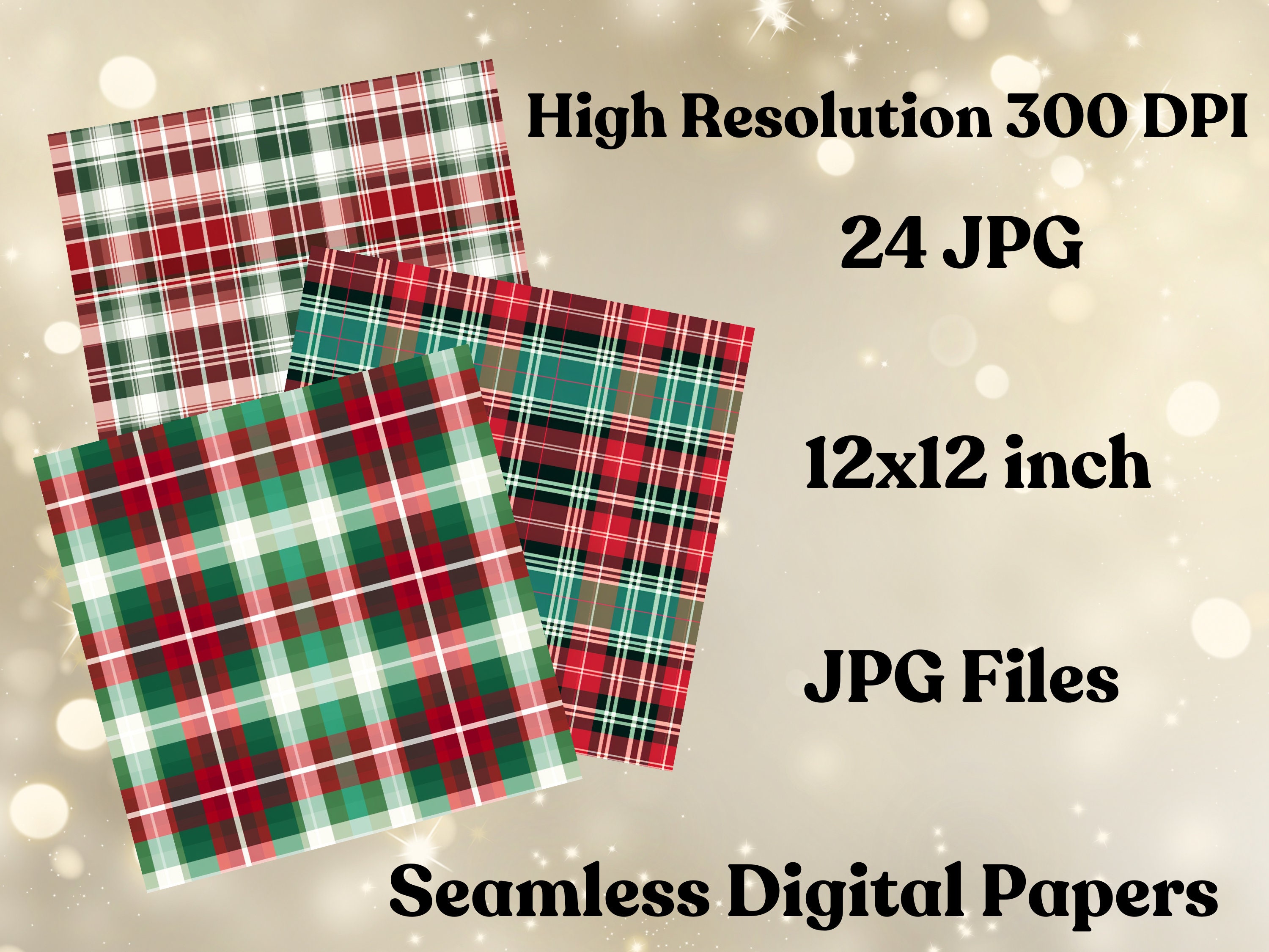 Christmas Plaid Digital Printable Papers, Christmas Tartan Patterns ...