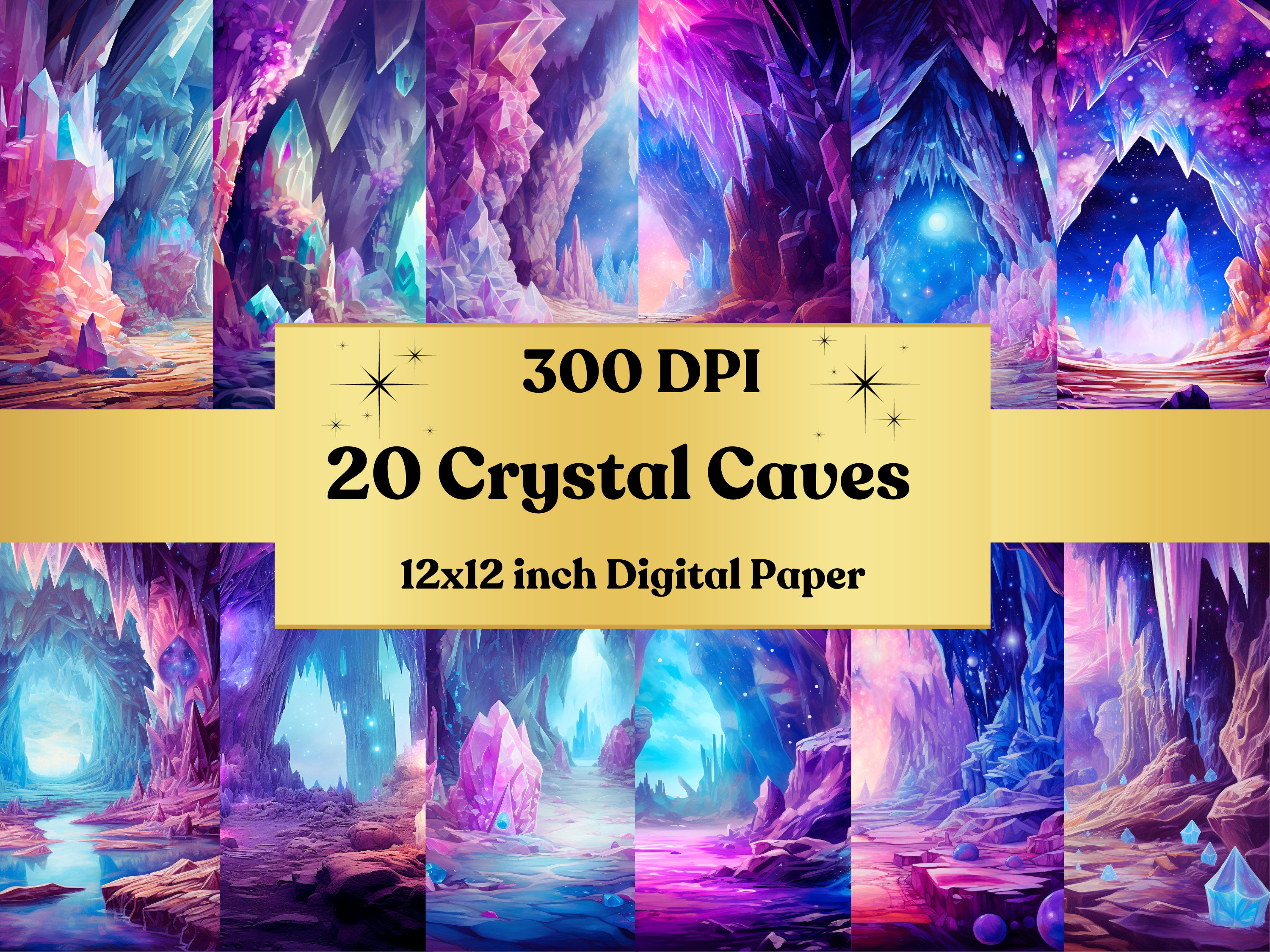 Crystal Caves Digital Paper, Celestial Digital Paper, Fantasy Scrapbook ...