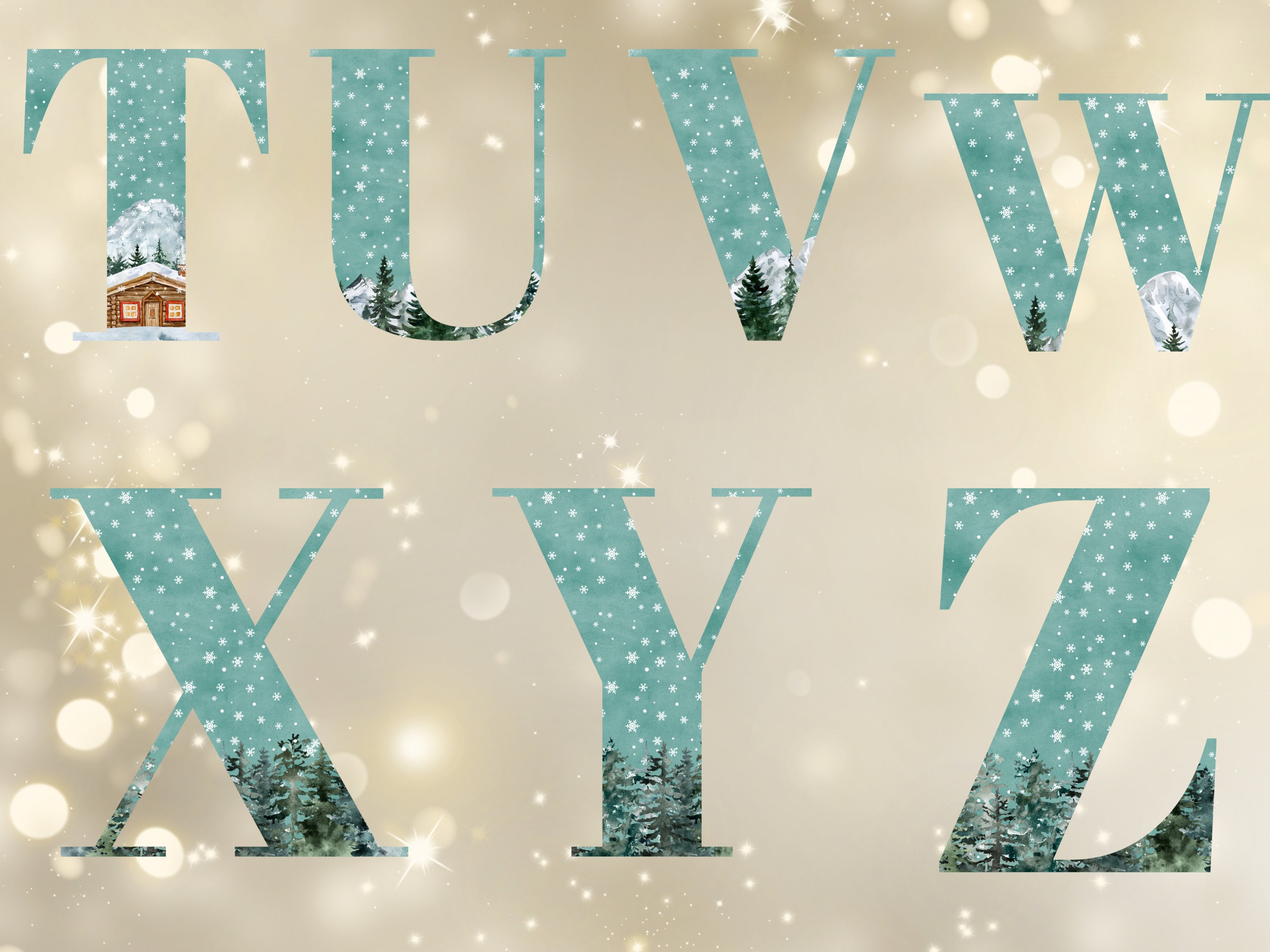 26 PNG Watercolor Snowy Woods Christmas Alphabet Clipart, Christmas ...