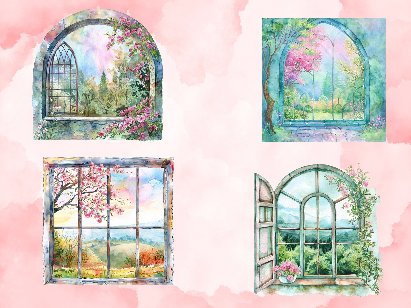 Watercolor Open Window Clip Art, Spring Graphics, Spring Clipart ...