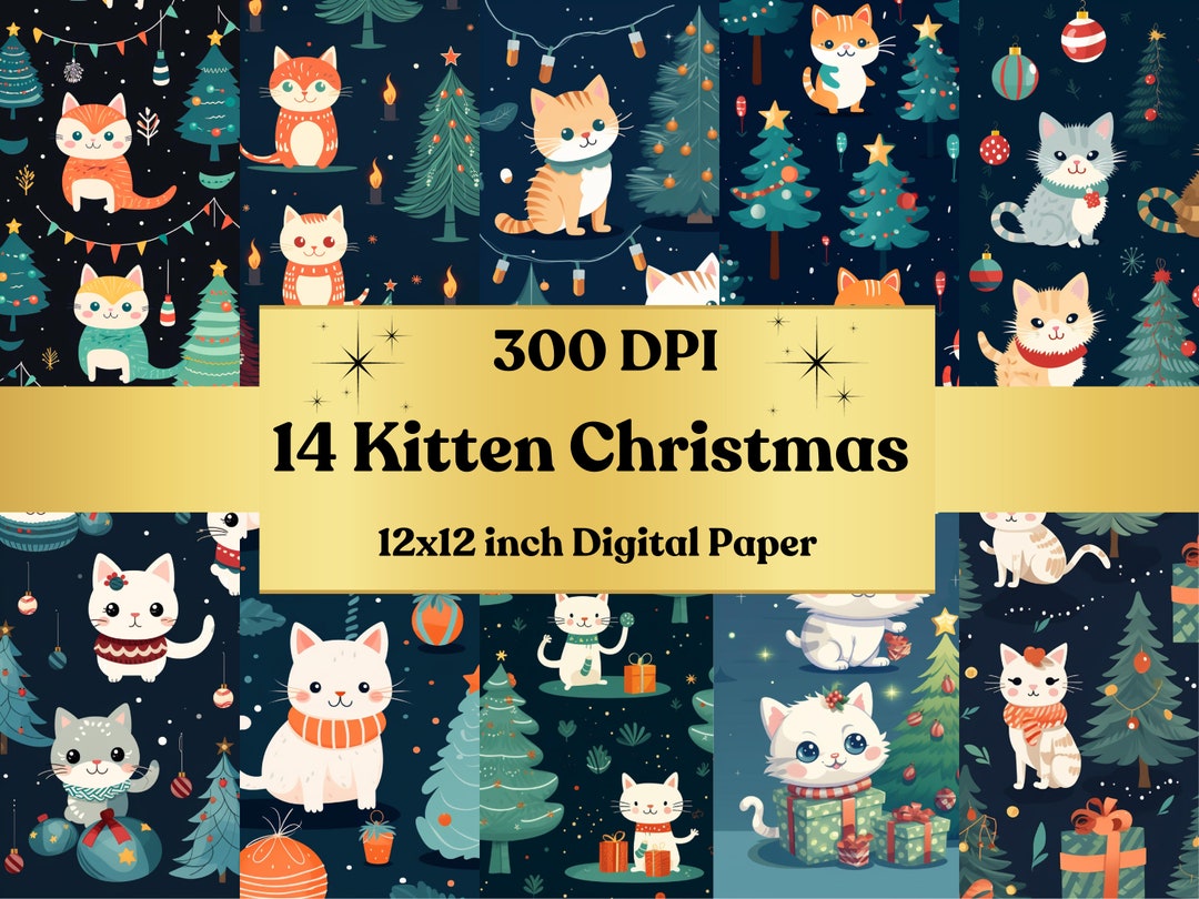 Cute Kitten Christmas Digital Printable Paper Pack, Winter Wonderland ...
