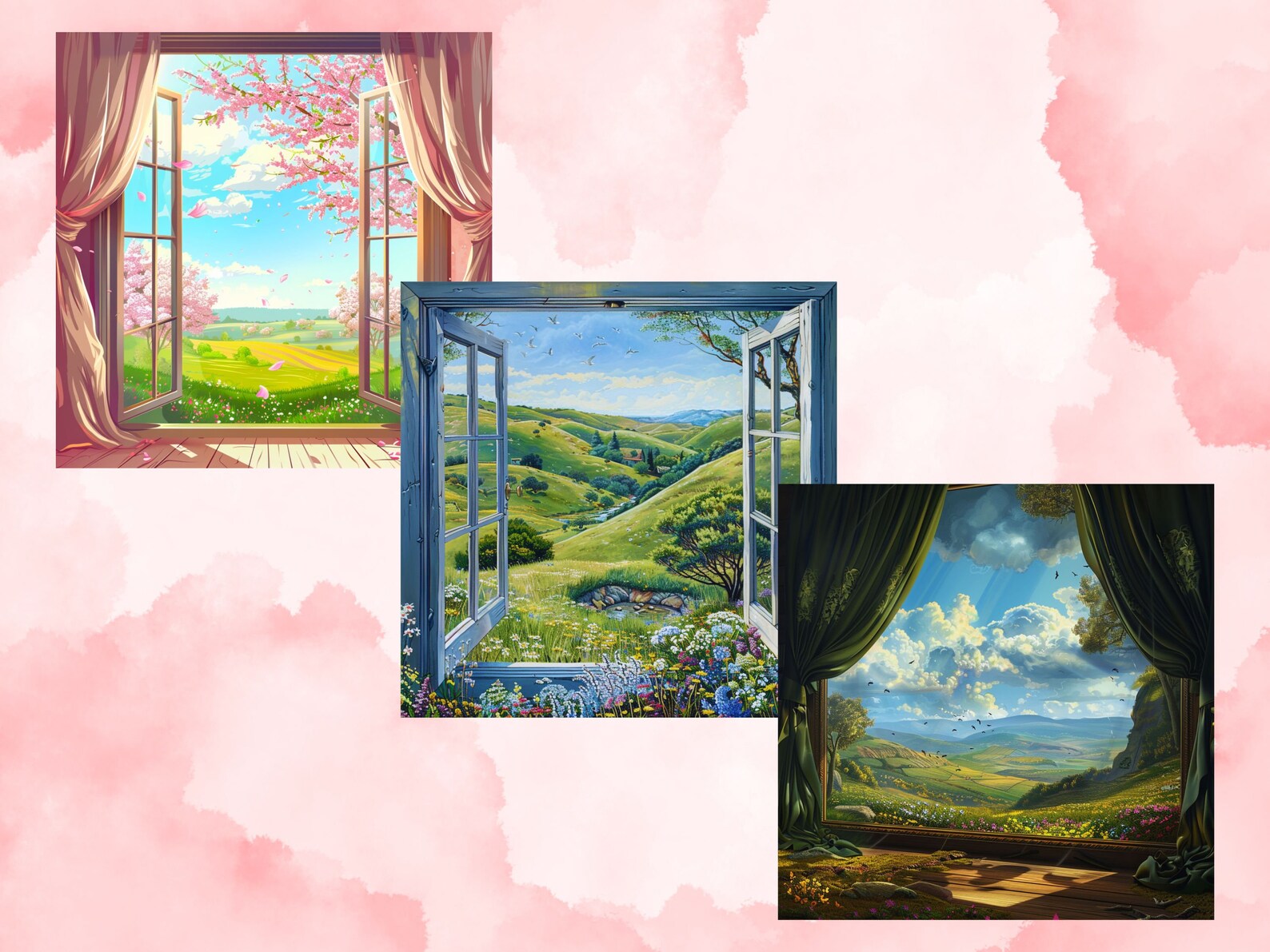 Open Window Landscape, Spring Windows, Floral Window, Spring Floral ...