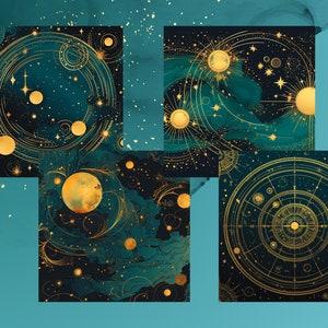 Vintage Celestial Digital Paper, Celestial Patterns, Night Stars Paper ...
