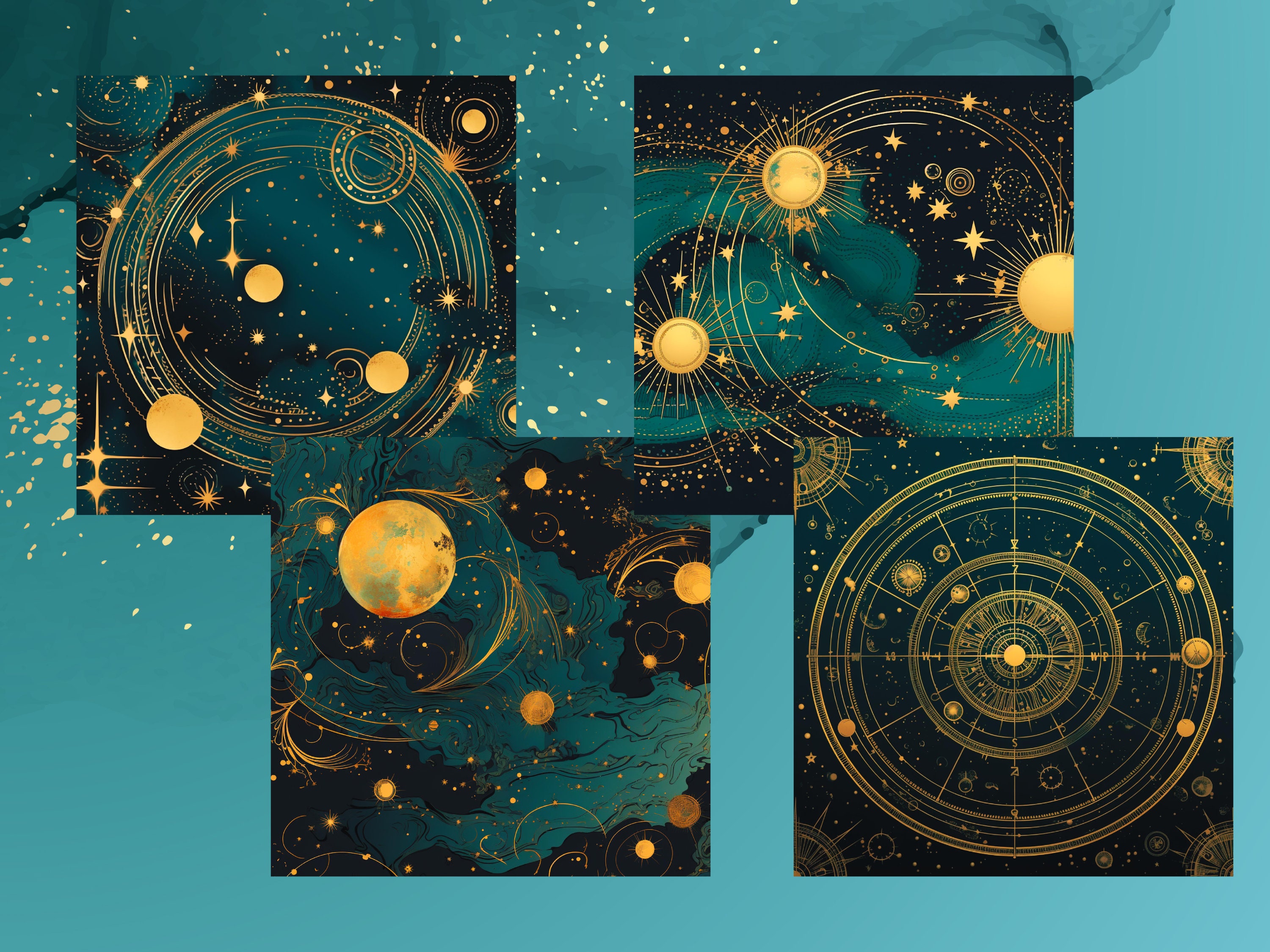 Vintage Celestial Digital Paper, Celestial Patterns, Night Stars Paper ...