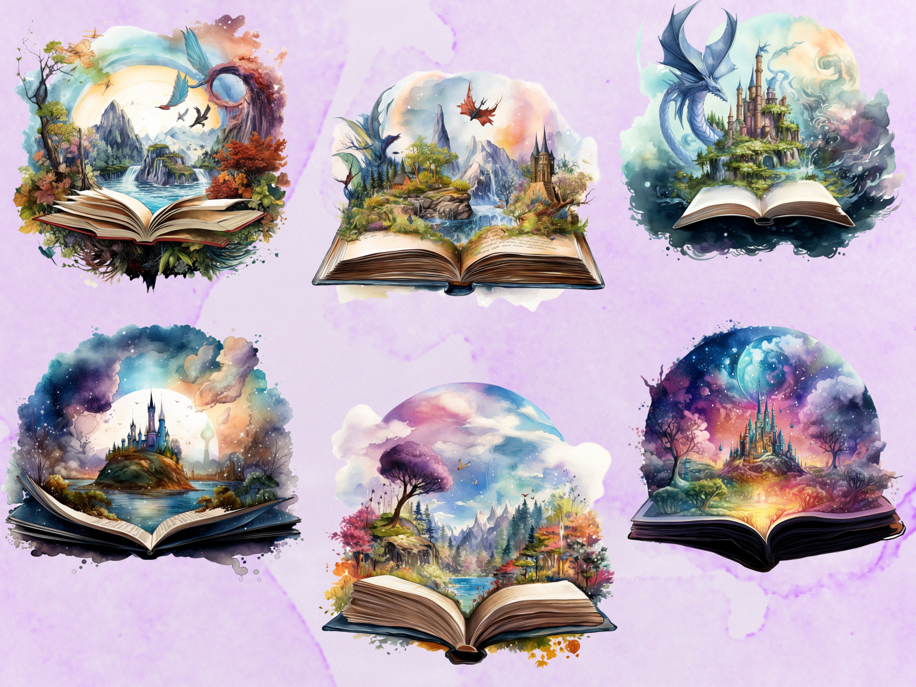 40 PNG Watercolor Dragon Clipart, Open Book Fantasy Clip Art, Castle ...