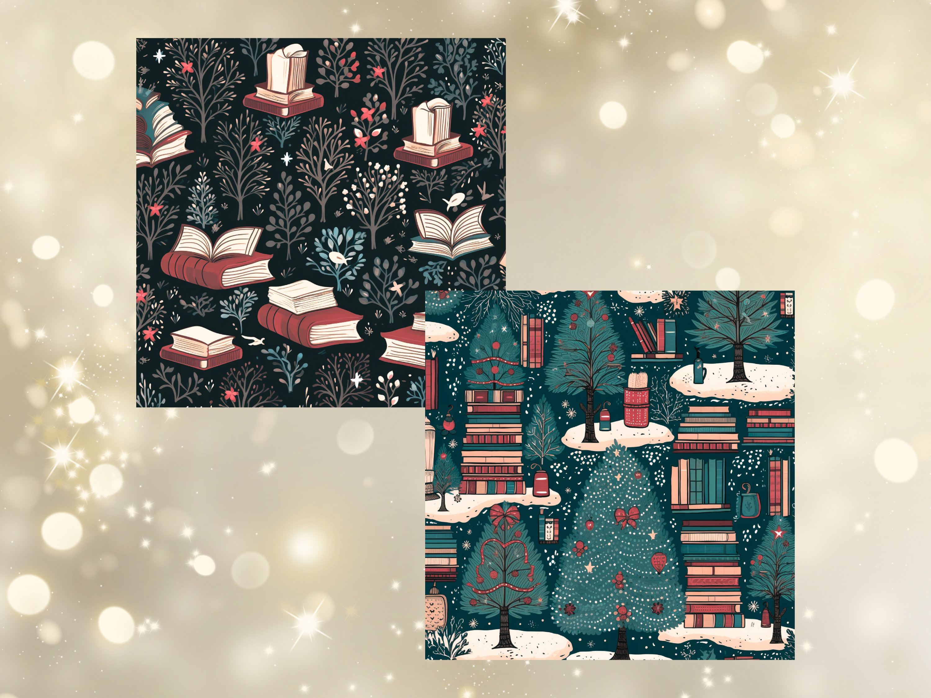 Book Theme Christmas Digital Paper, Festive Book Scrapbook Paper, Book ...