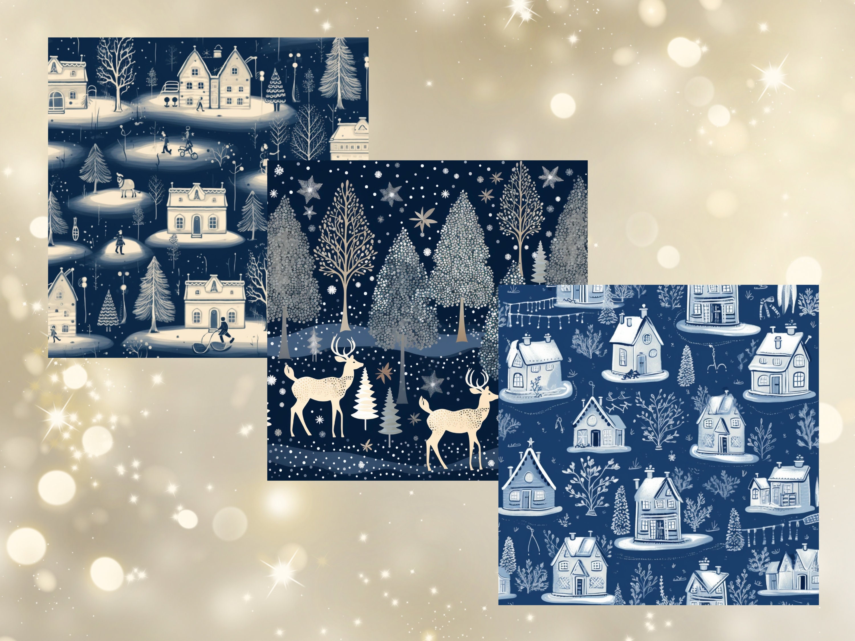Blue Christmas Digital Paper Pack, Festive Christmas Background ...