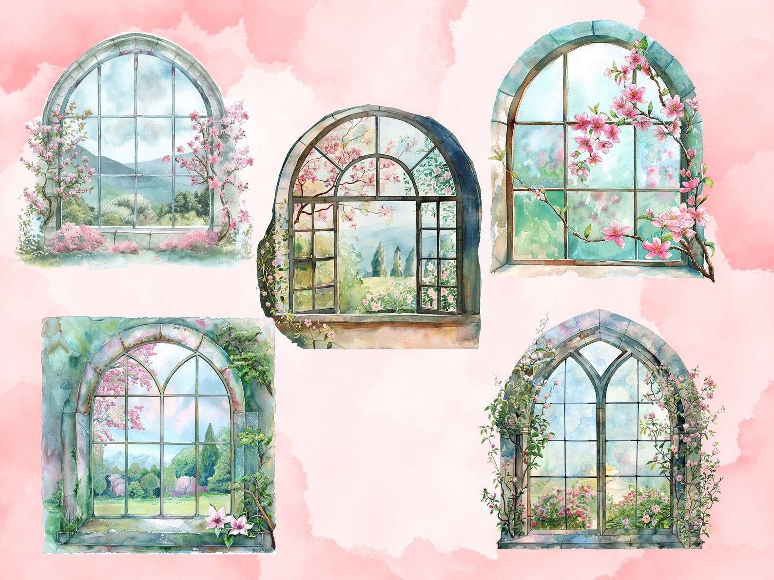 Watercolor Open Window Clip Art, Spring Graphics, Spring Clipart ...