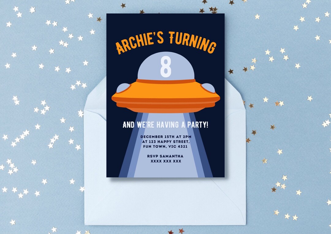 UFO Space Theme Party Invitation / Personalised or Canva Template ...