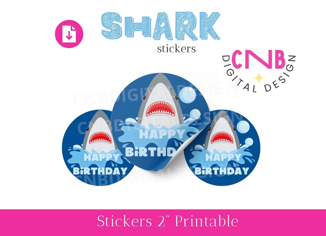Printable Shark Round Sticker, Shark Gift Tags Label - Etsy