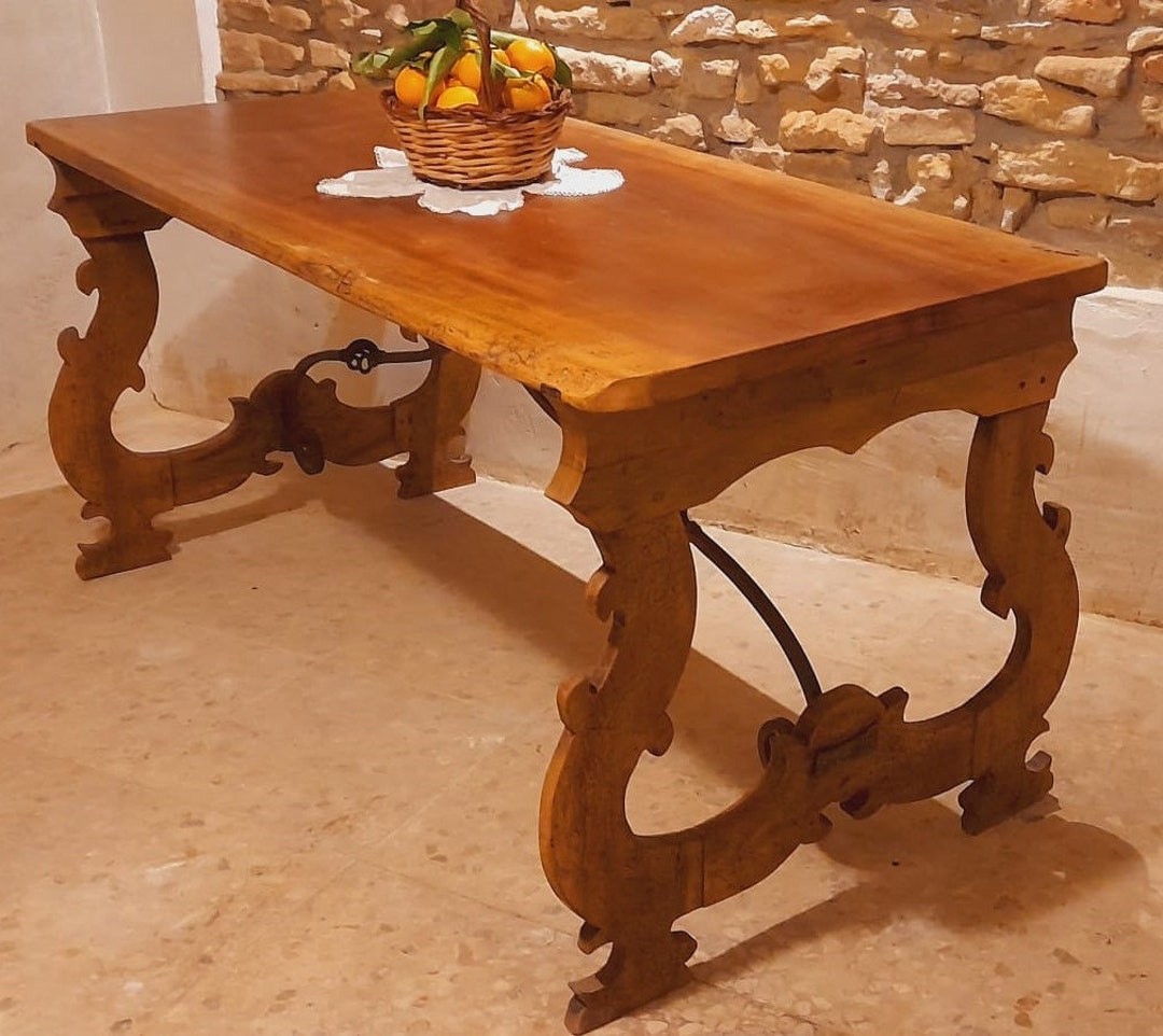 Italian Farm Tuscan Lyre Table Also Known as Fratino Live Edge Table in ...