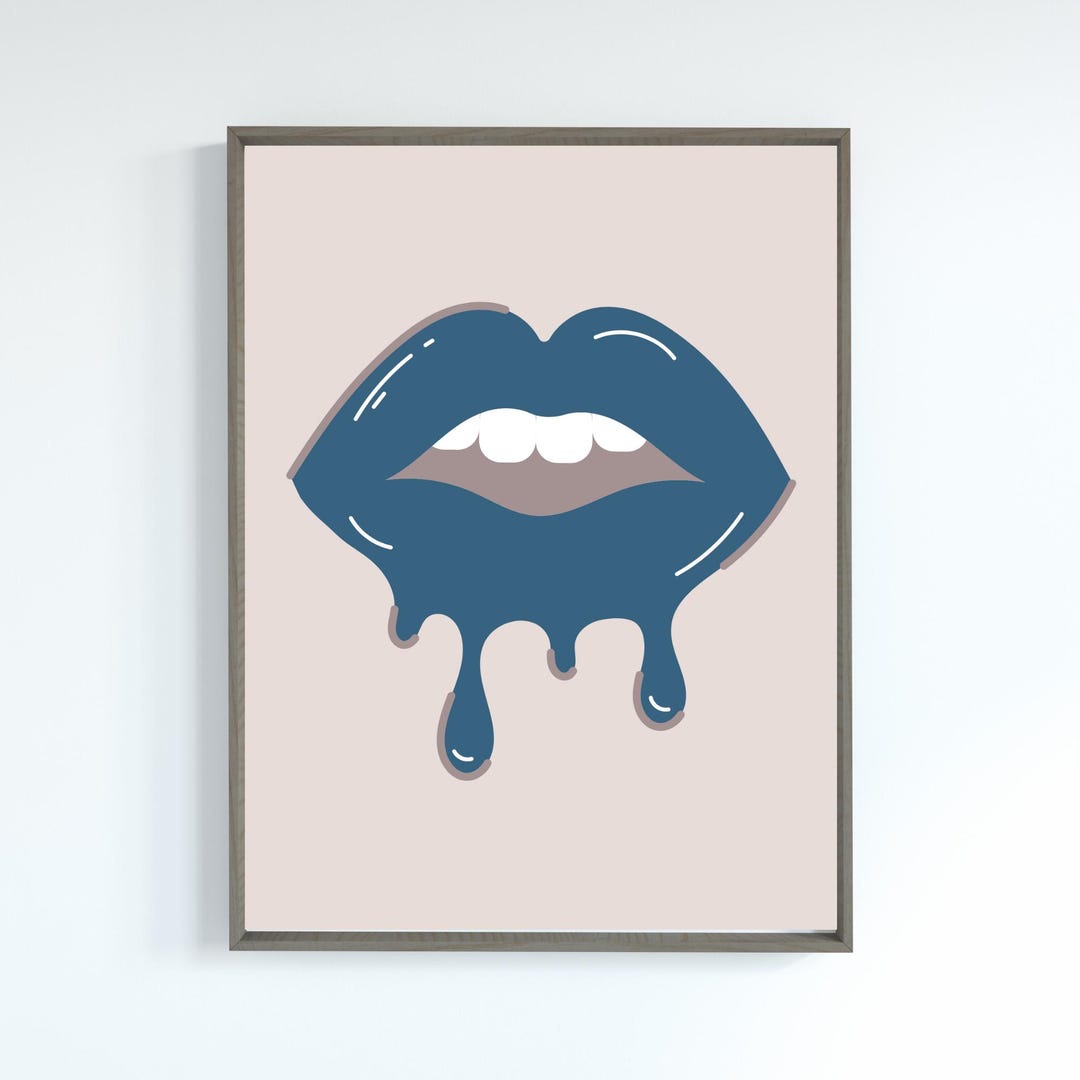 Kiss Blue Lips Wall Art Trendy Poster Lips Print Trendy Digital Prints ...